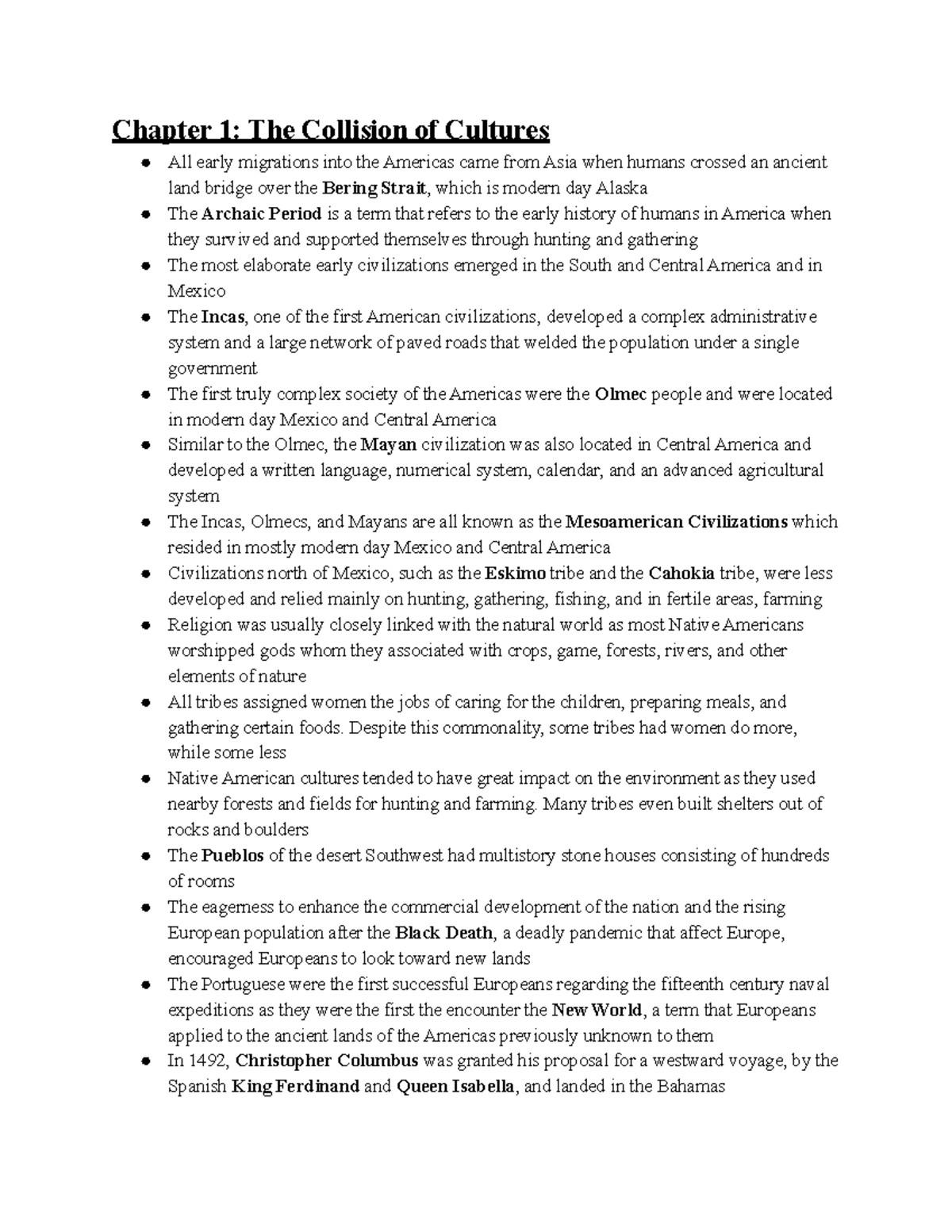 Apush Review Guide - Chapter 1: The Collision of Cultures All early ...