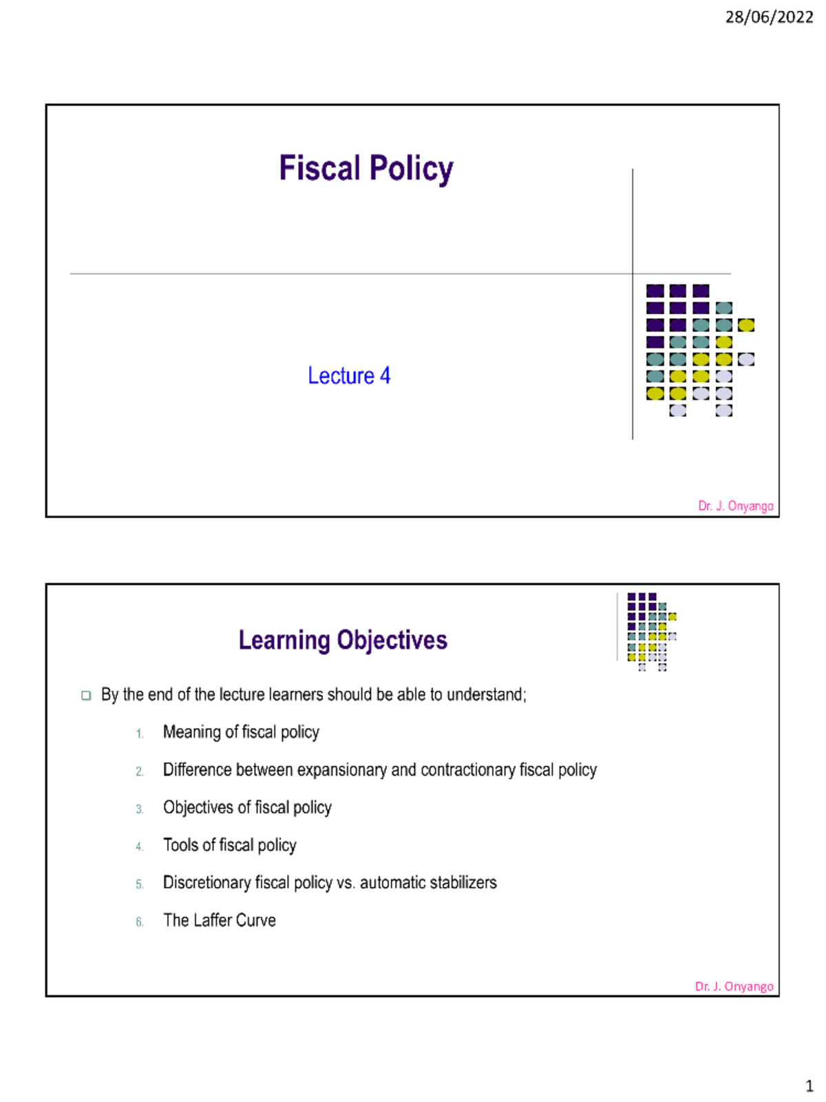 Lecture 4.0 - Fiscal Policy - Economics and Finance - KU - Studocu