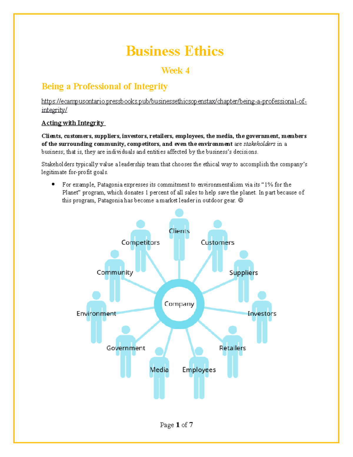 Business Ethics Week 4 - Business Ethics Week 4 Being a Professional of ...