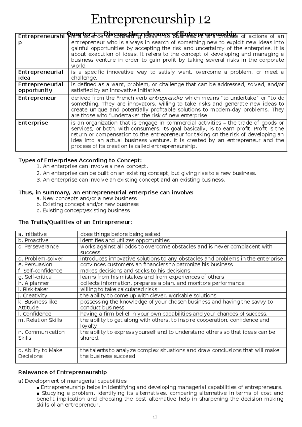 M1-Entrep 1st Q2022-23 - 11 Entrepreneurship 12 Entrepreneurshi p is a ...