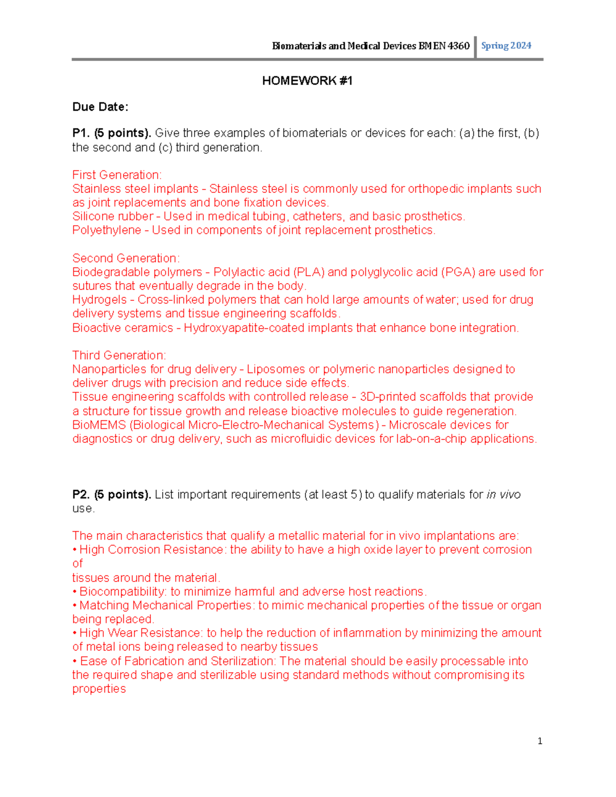 Homework 1 Answer key S24(1) - HOMEWORK Due Date: P1. (5 points). Give three examples of - Studocu
