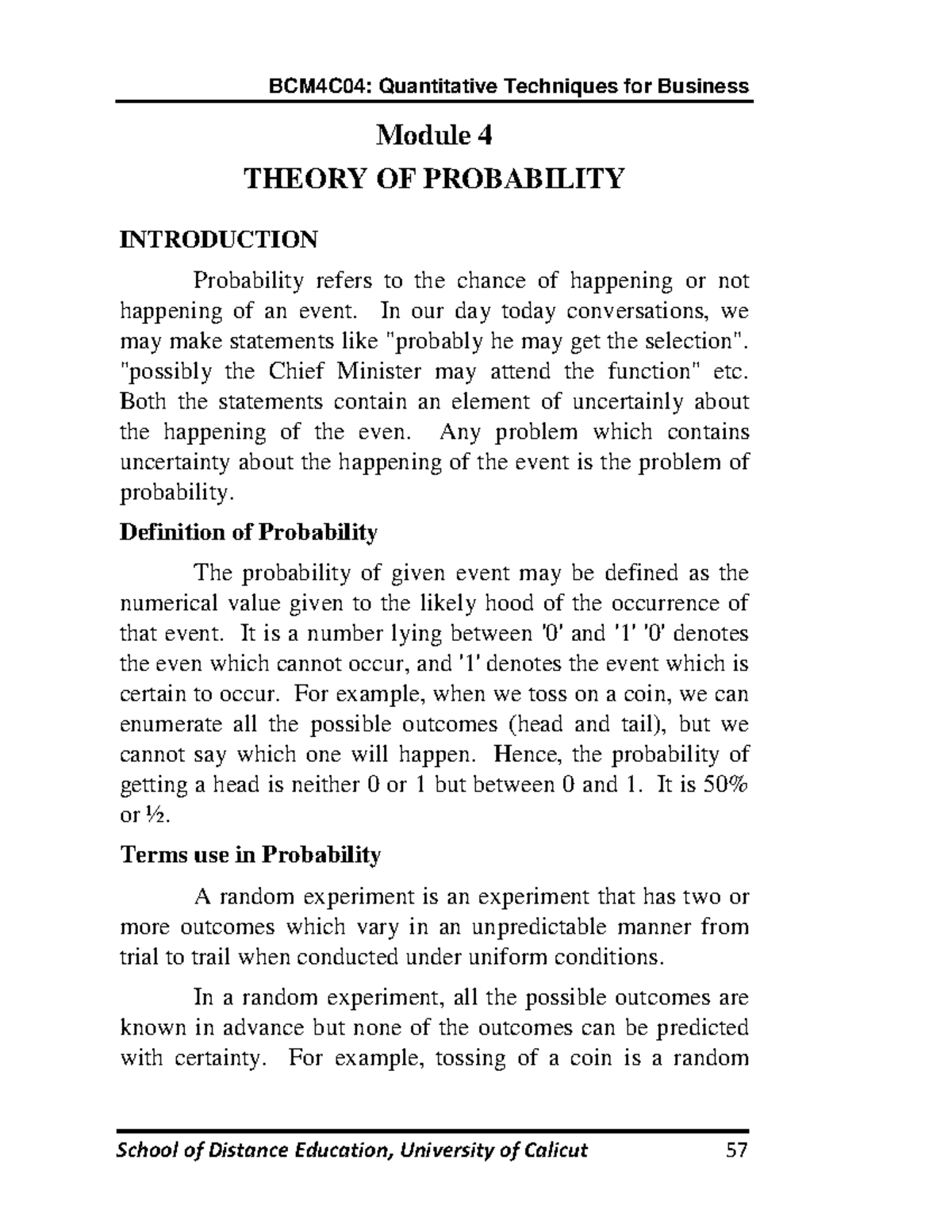 Theory OF Probability - Module 4 THEORY OF PROBABILITY ...