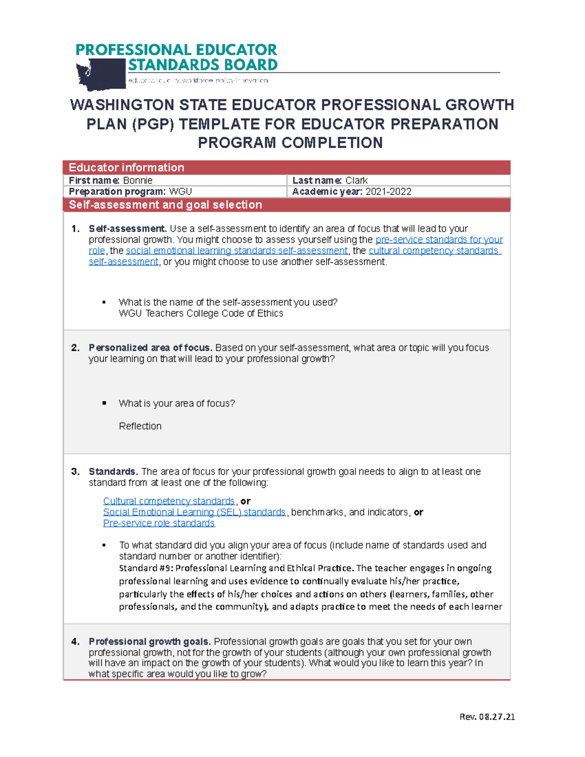 Cohort Task 2 Bonnie Clark - WASHINGTON STATE EDUCATOR PROFESSIONAL ...