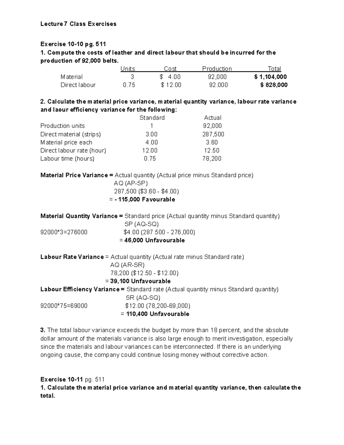 Lecture 7 Class Exercises Lecture 7 Class Exercises Exercise 10 10 Pg 511 Compute The Costs