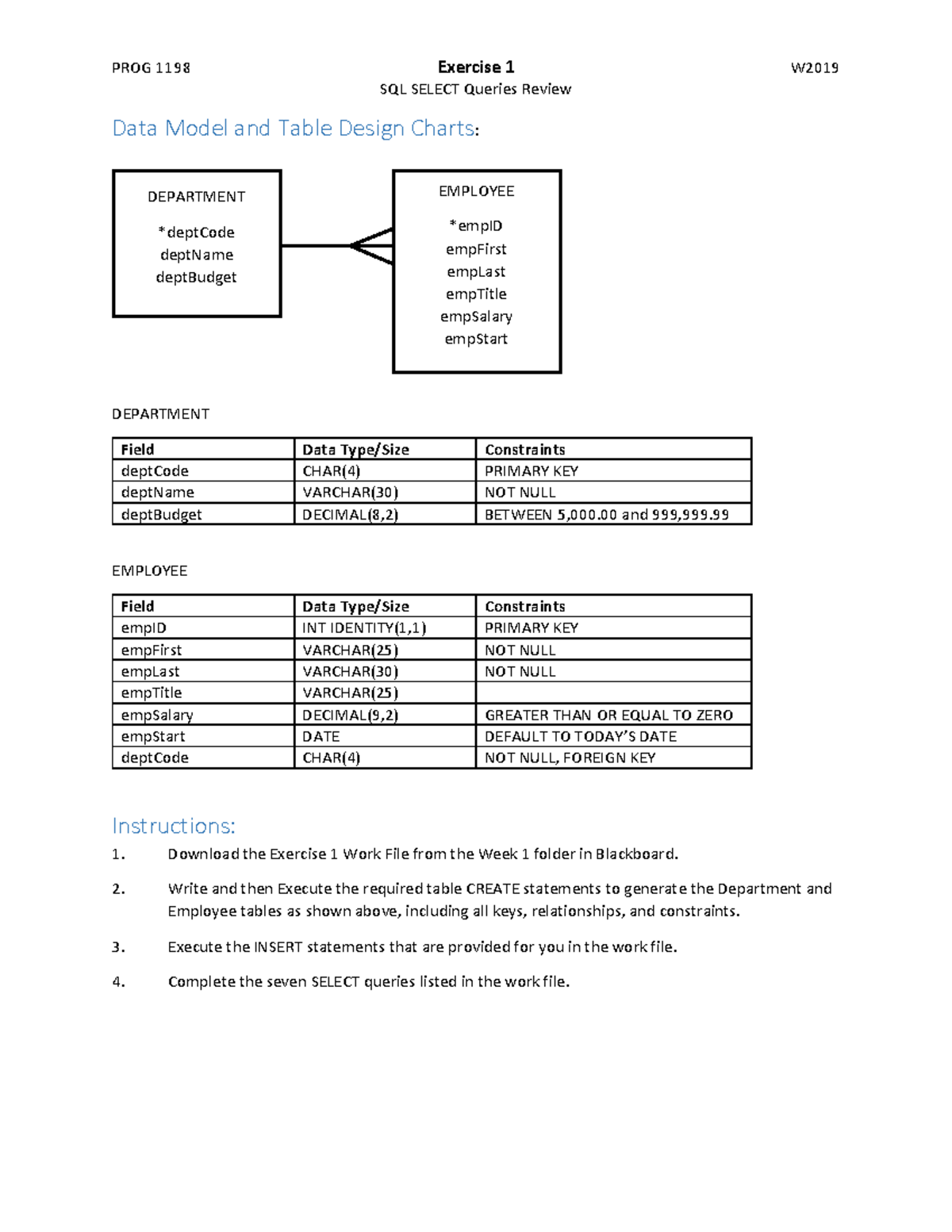 Exercise 1 Instructions - PROG 1198 Exercise 1 W SQL SELECT Queries ...