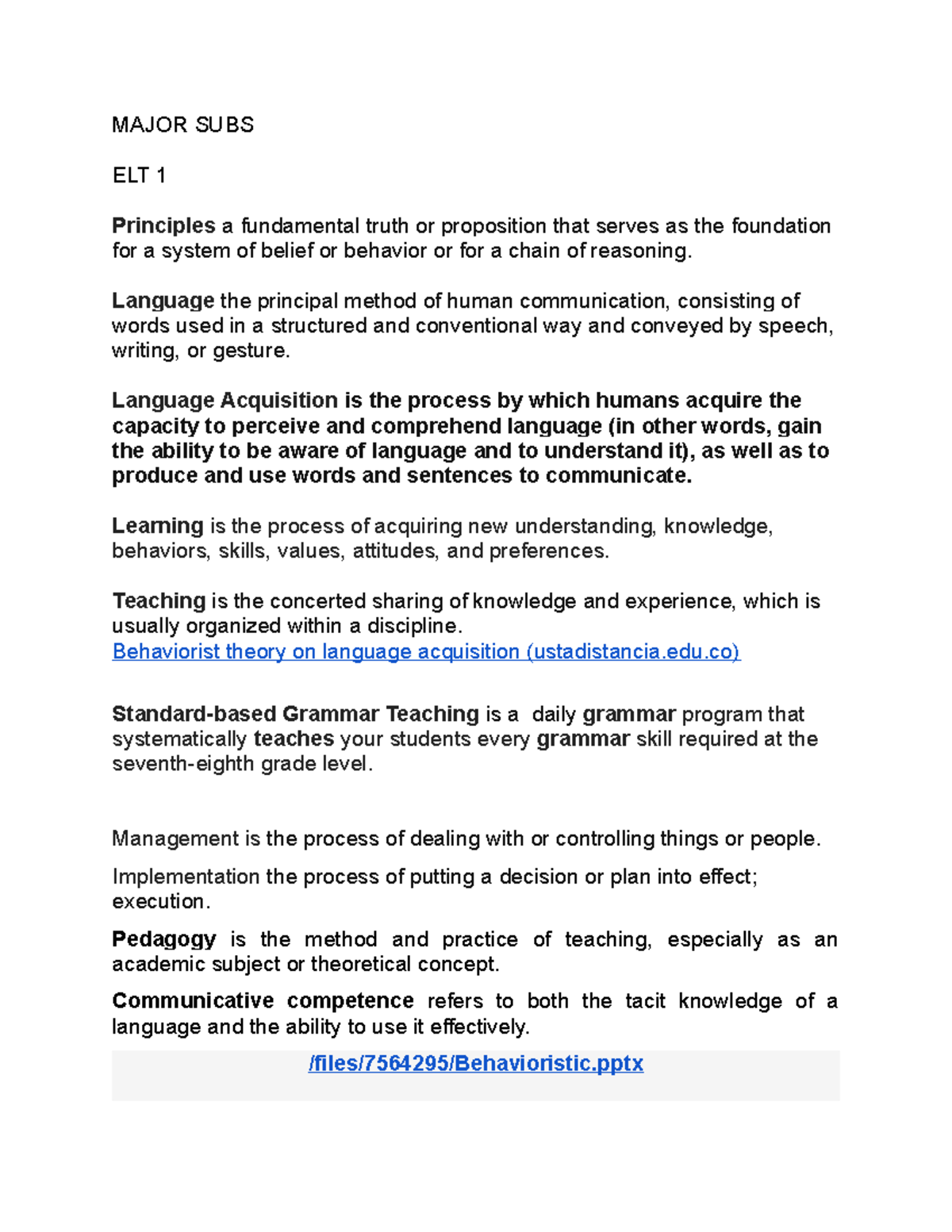 Major SUBS - MAJOR SUBS ELT 1 Principles a fundamental truth or ...