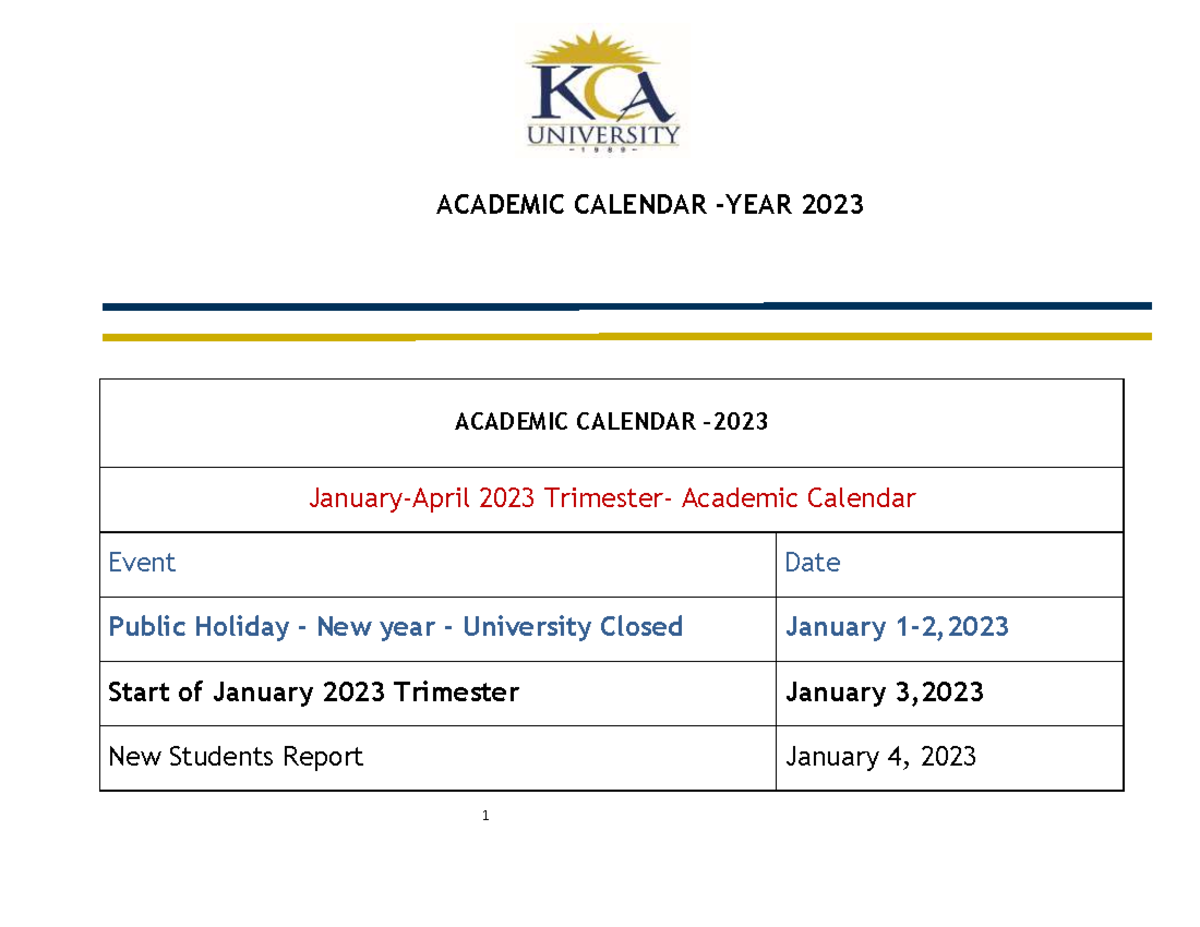 2023-Academic-Calender - ACADEMIC CALENDAR -YEAR 2023 ACADEMIC CALENDAR ...