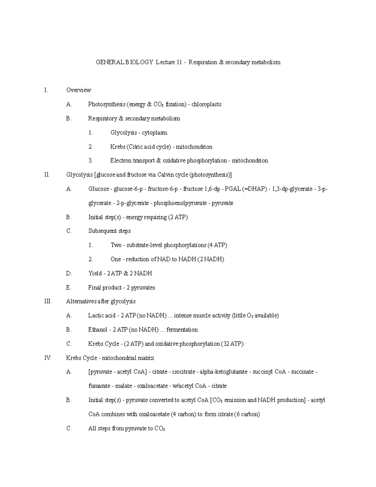 Lecture Biology Notes 11-Resp Cycle - GENERAL BIOLOGY Lecture 11 ...