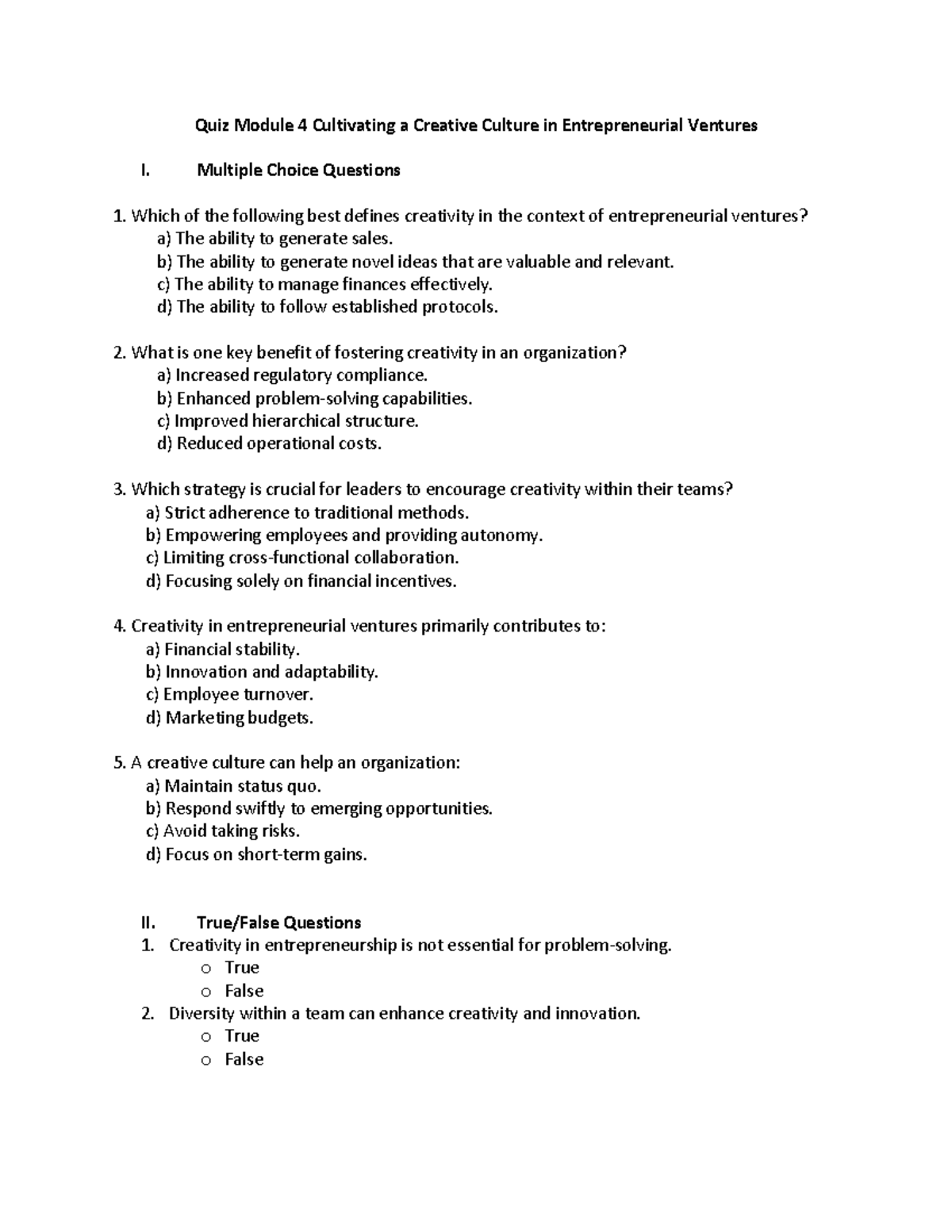 Quiz Module 4 Cultivating a Creative Culture-1 - Multiple Choice ...