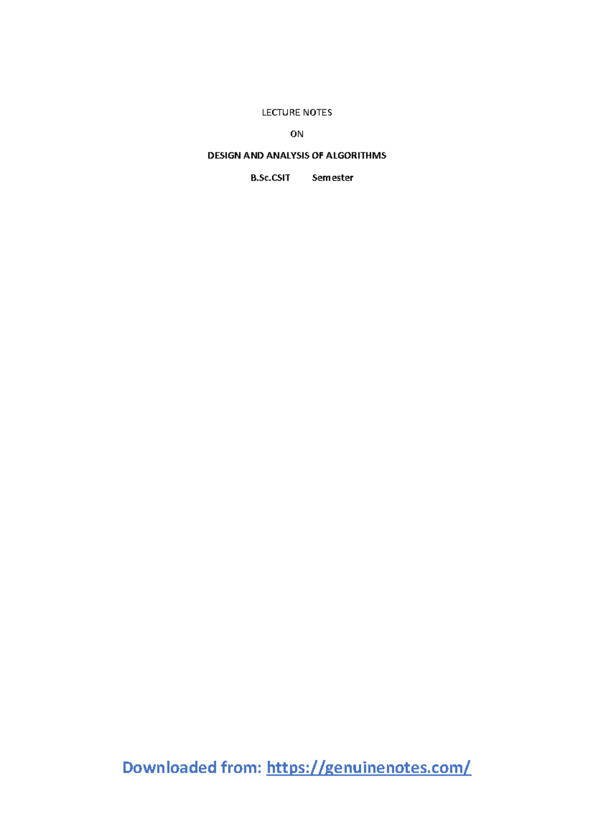 Daa Notes Lecture Notes Lecture Notes On Design And Analysis Of Algorithms B Sc 5th Semester