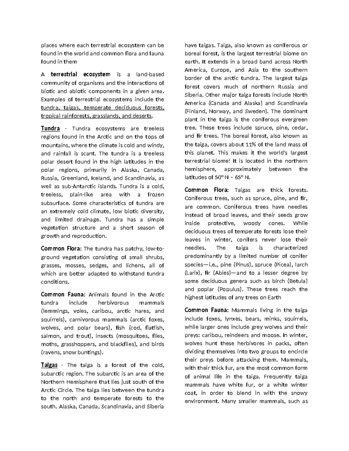 Terrestrial Ecosystem Places Where Each Terrestrial Ecosystem Can Be Found In The World And