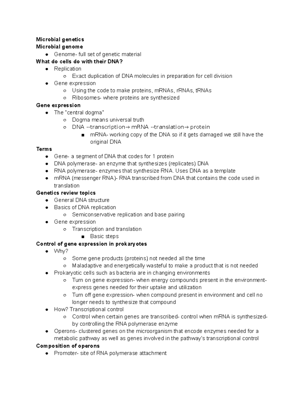 Microbial genetics - Dr. Adam Aurther Leff, exam 3 notes - Microbial ...