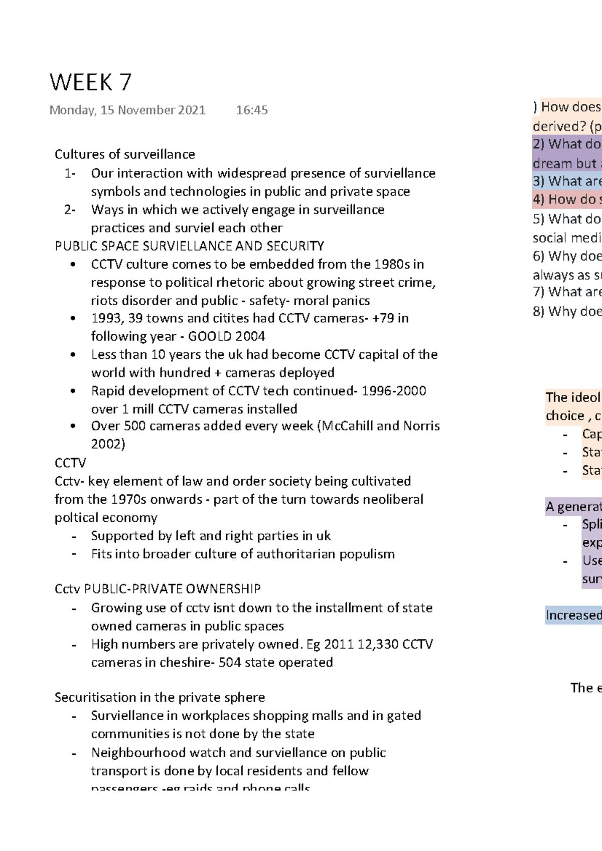 WEEK 7 - surveillance notes - Cultures of surveillance Our interaction ...
