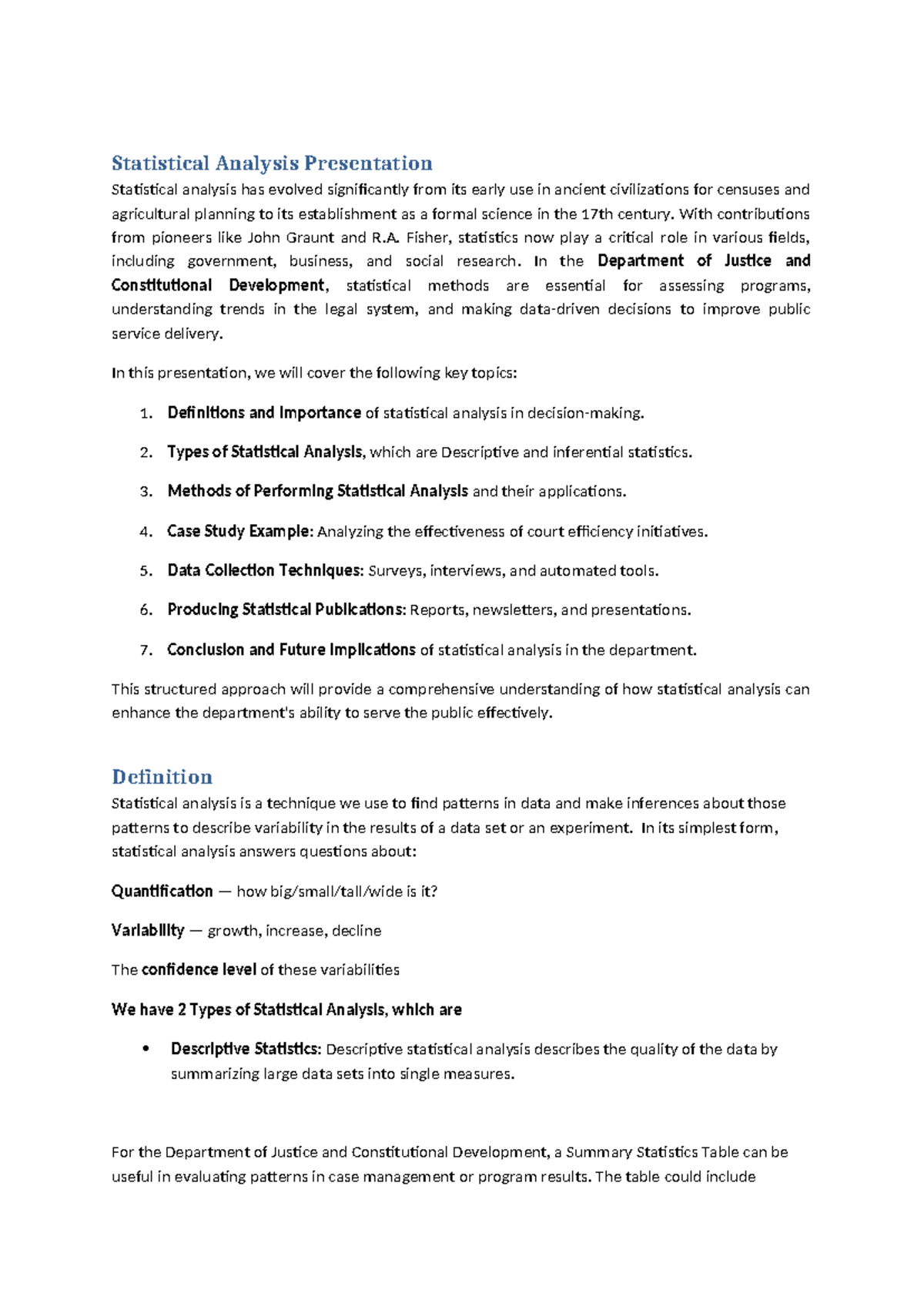 Statistical Analysis Presentation revised - Statistical Analysis ...