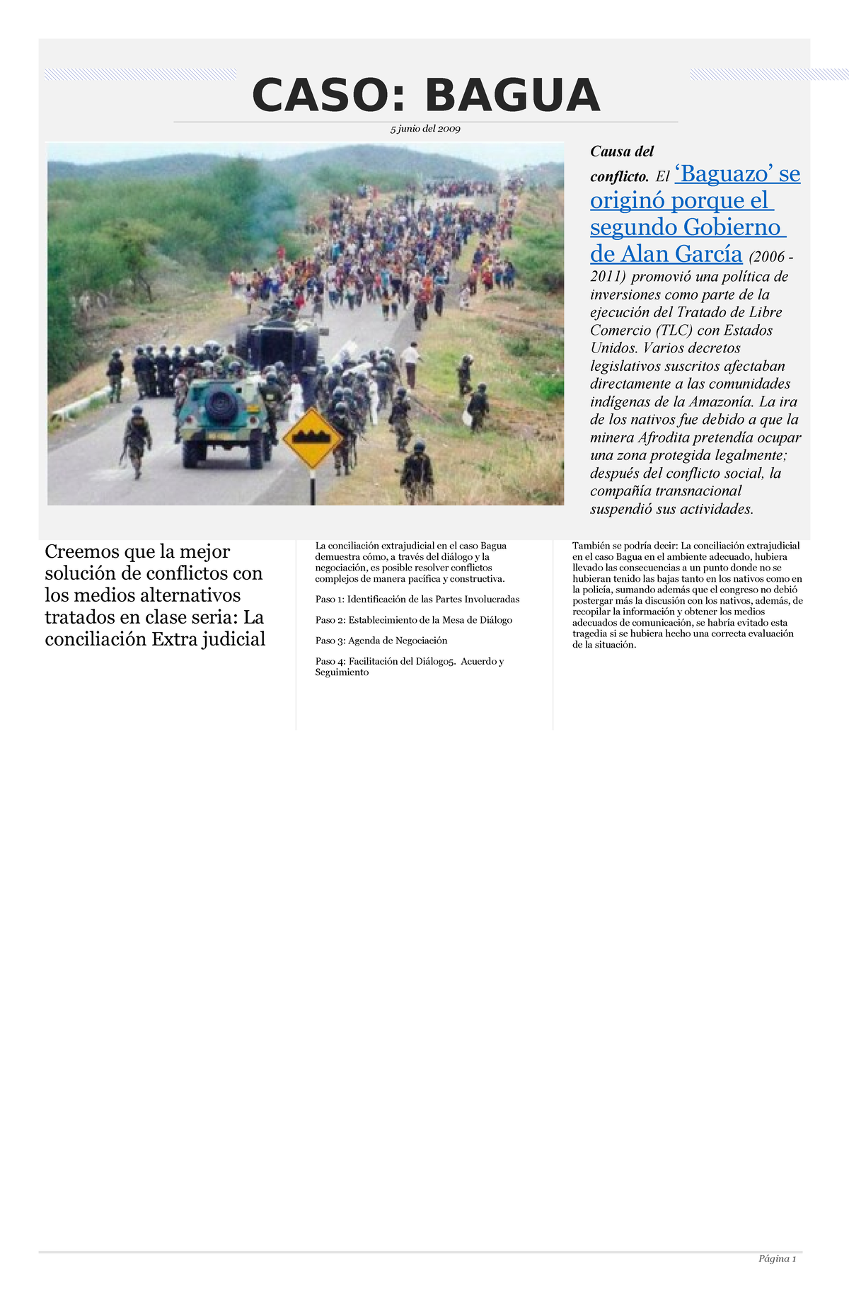 Caso Bagua Sem 8 - CASO: BAGUA 5 junio del 2009 Causa del conflicto. El ...