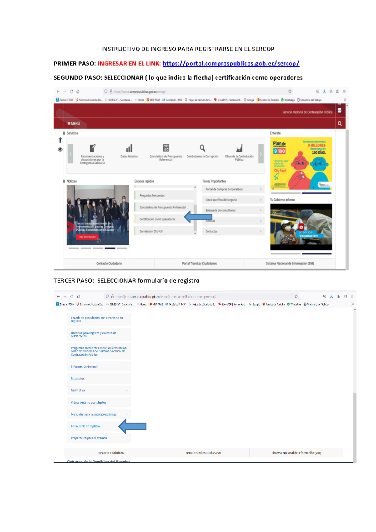 Instructivo de ingreso para registrarse en el sercop - contratacion publica. - INSTRUCTIVO DE ...