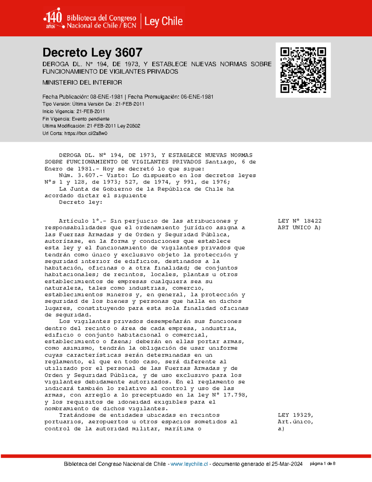 DL-3607 08-ENE-1981 - ley de guardias - Decreto Ley 3607 DEROGA DL. N ...