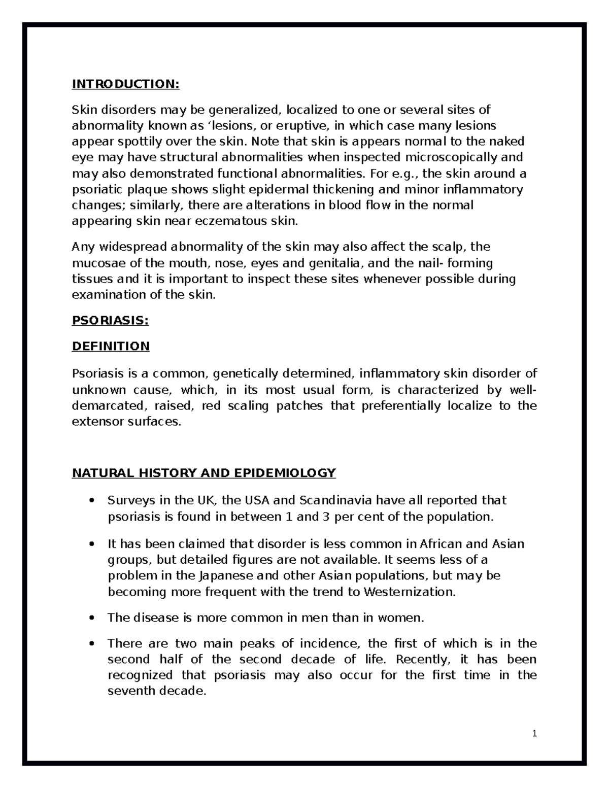 Inflammation of the skin - INTRODUCTION: Skin disorders may be ...