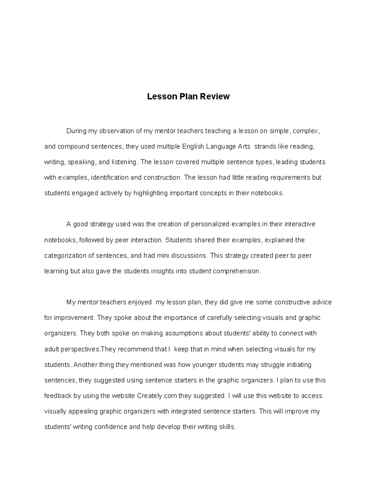 Lesson Plan Review - Assignment - Lesson Plan Review During my ...