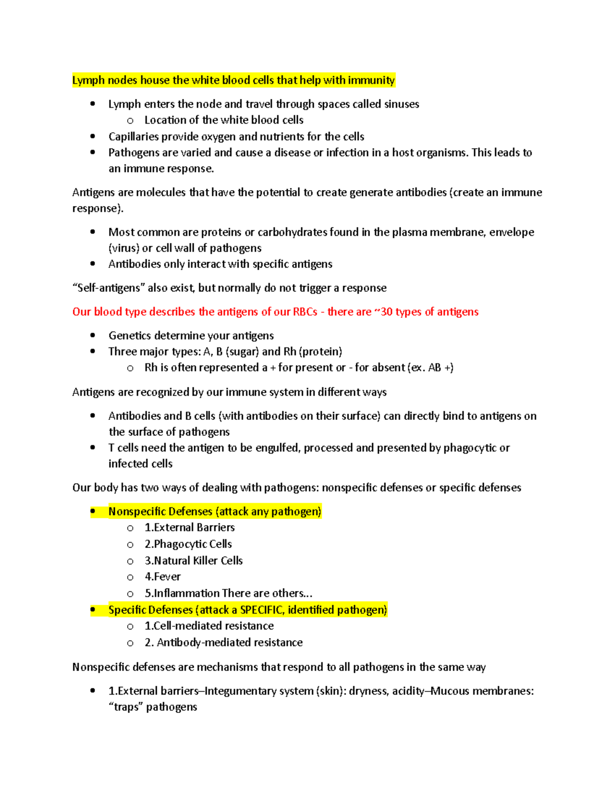 Bio 163 exam prep - notes for test prep - Lymph nodes house the white ...