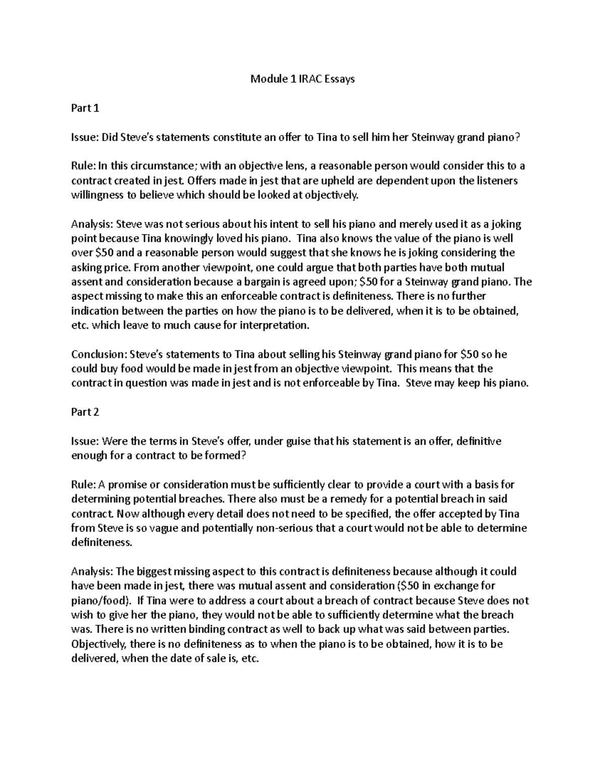 Module 1 Essays - LAW 515 - ASU - Studocu