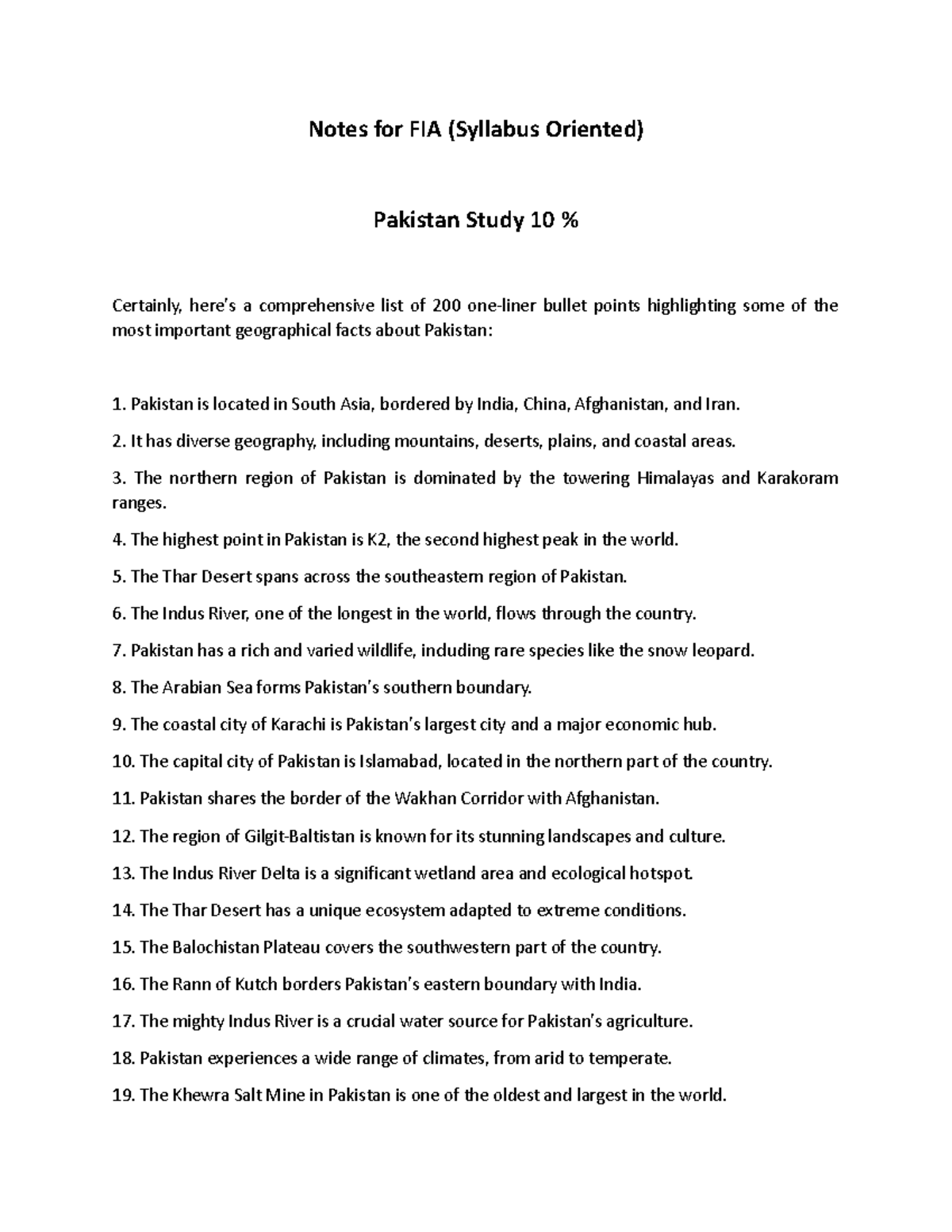 Notes for FIA - It has diverse geography, including mountains, deserts ...