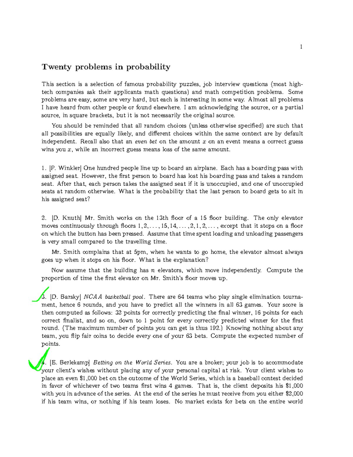 20 probability problems - Twenty problems in probability This section ...
