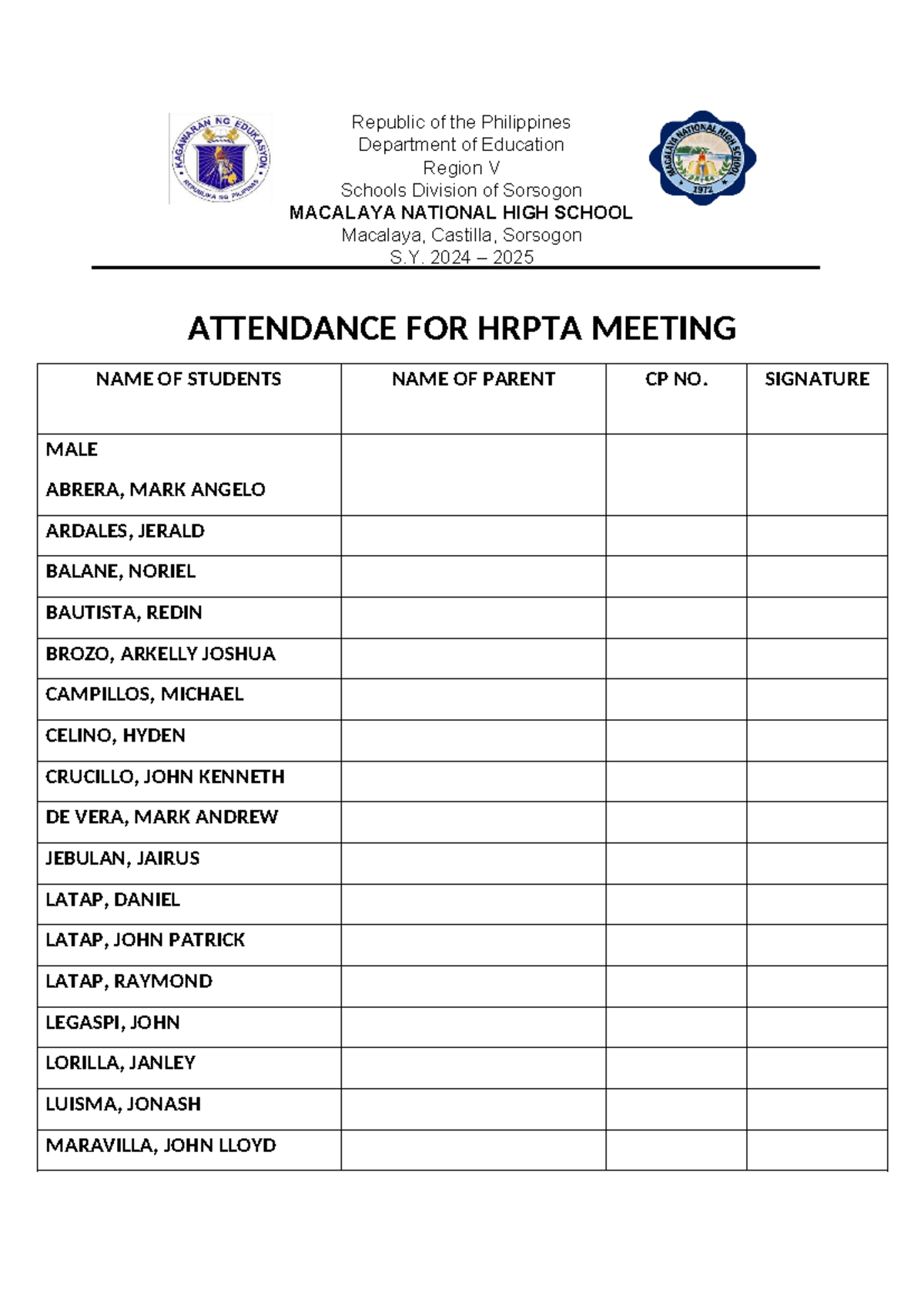 Attendance FOR Hrpta Officers - Republic of the Philippines Department ...