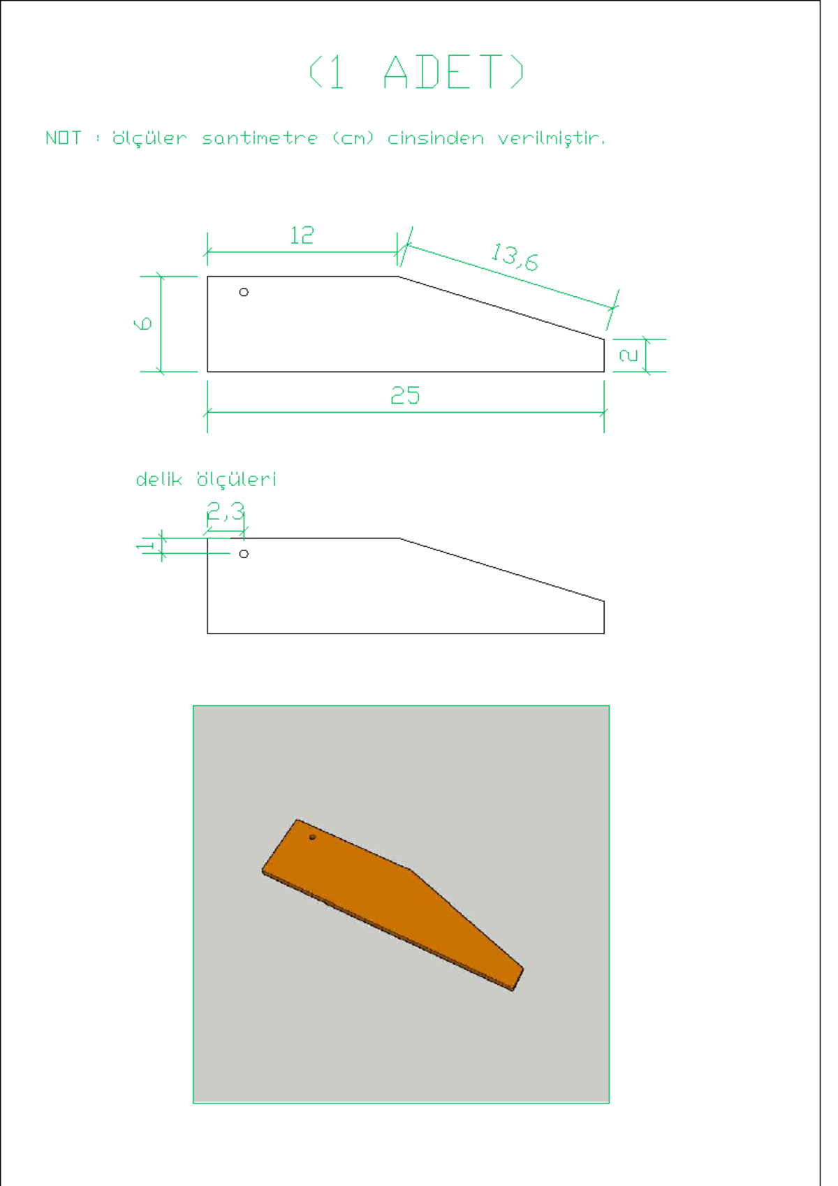 Parça 7-1 ADET - Piece of cad drawing. Can be used as a leg for ...