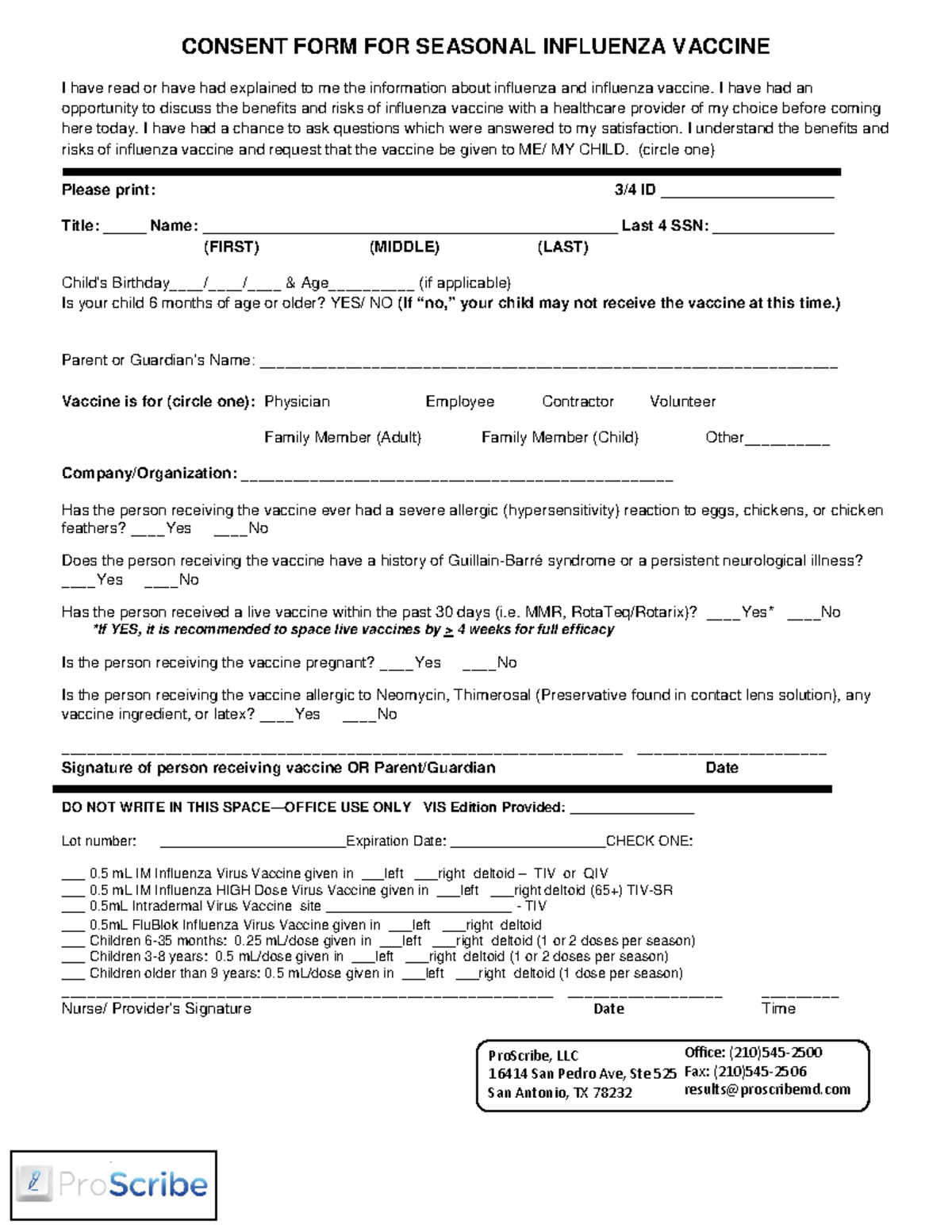 Blank Flu Form - I don’t ceribhcreihcbrihcnrihc - Insert Facility Logo ...