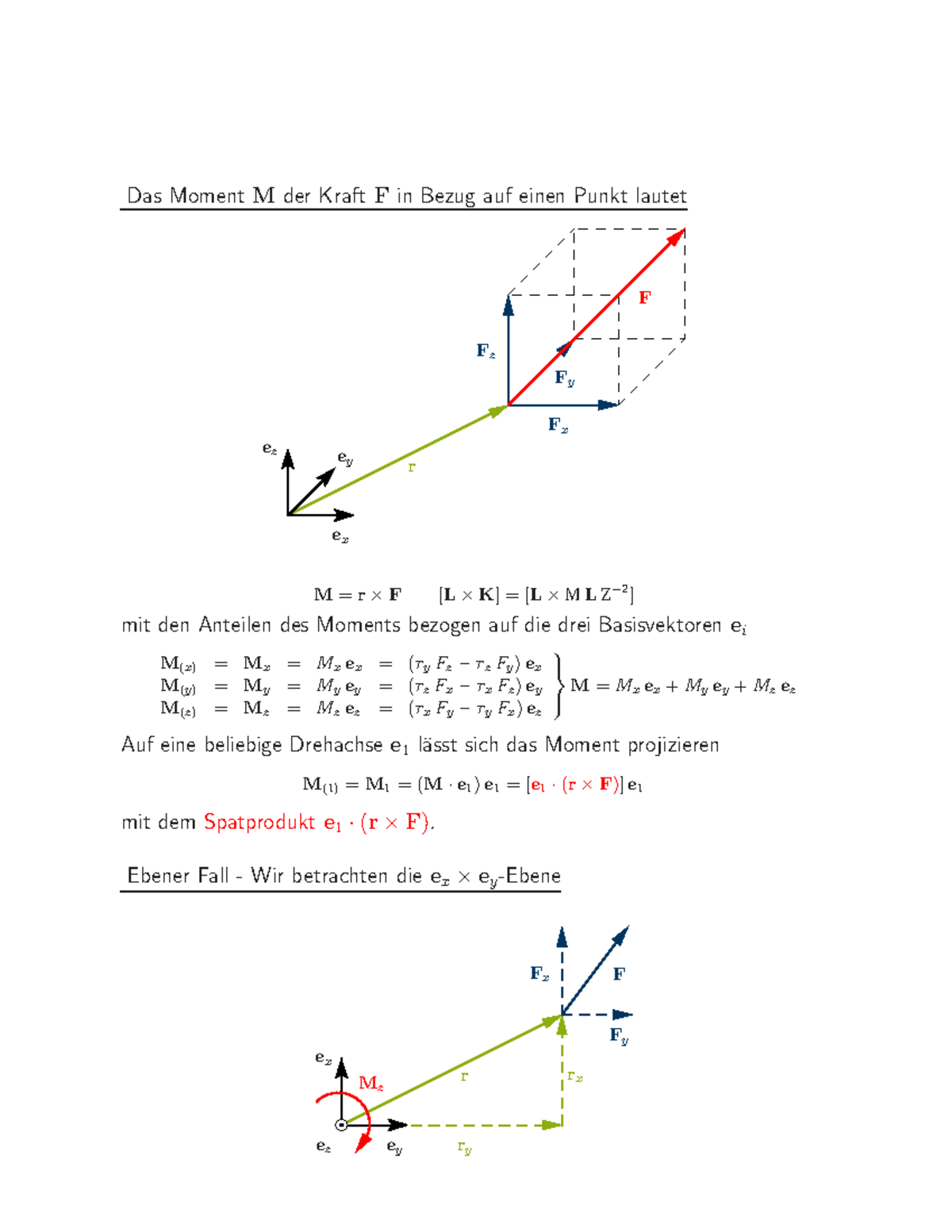 Zusammenfassung Mechanik A - Moment M der Kraft F in Bezug auf einen ...