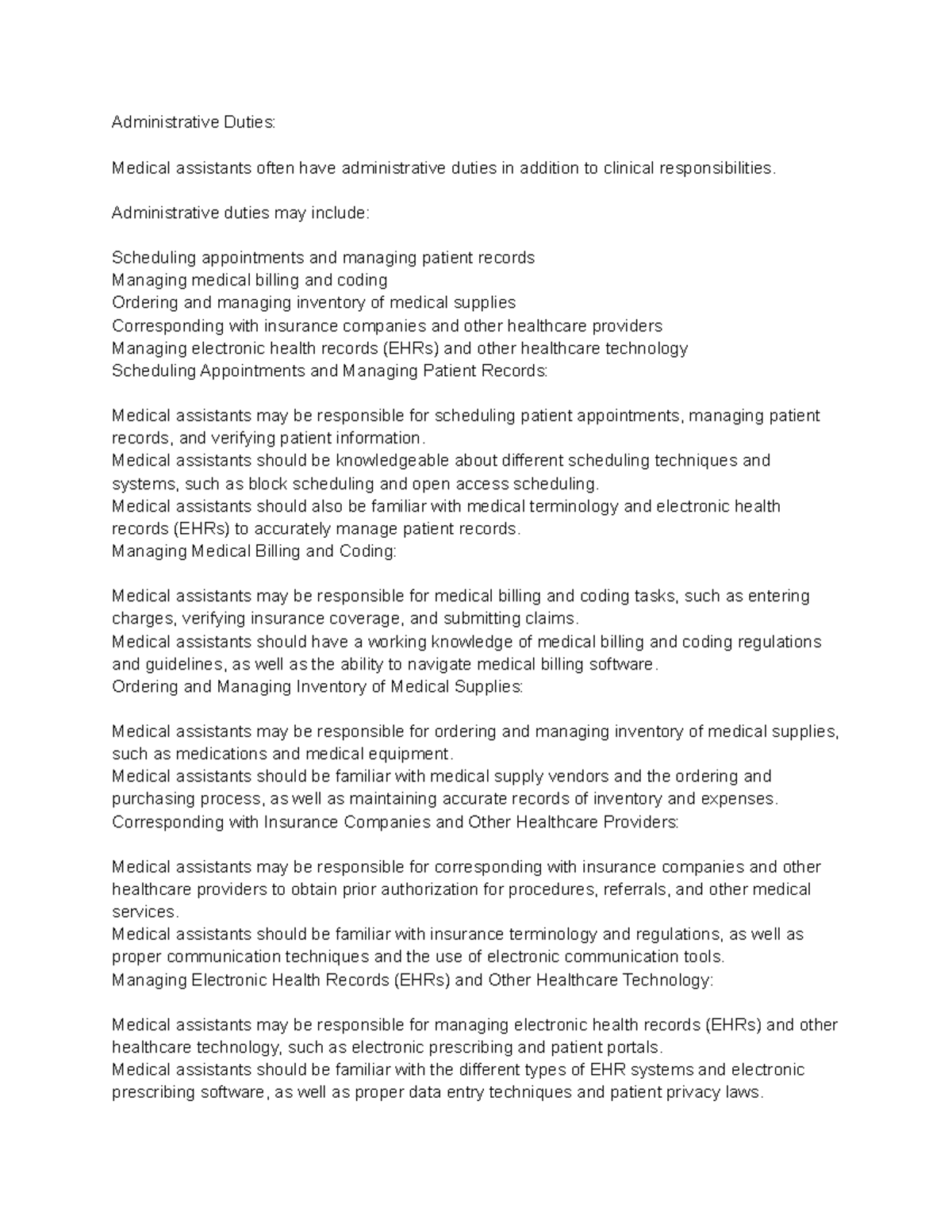 Administrative Duties and Practice Management - Administrative Duties ...