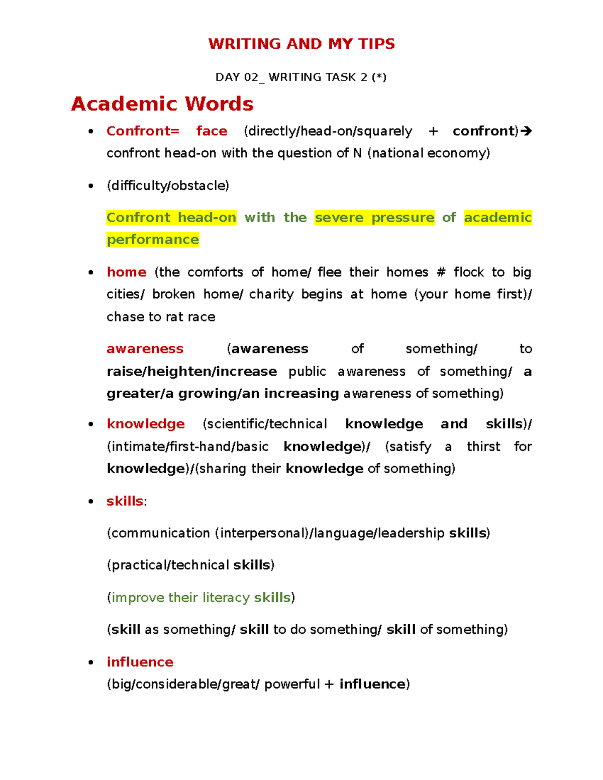 Bài giảng Day 02 - ssss - DAY 02_ WRITING TASK 2 (*) Academic Words ...