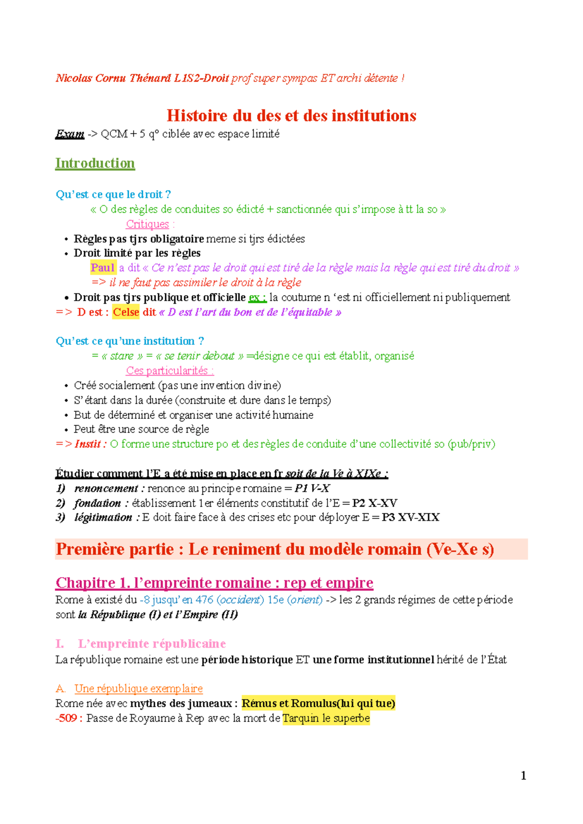 HD CM - Cours complet équipe 3 S2 - Nicolas Cornu Thénard L1S2-Droit ...