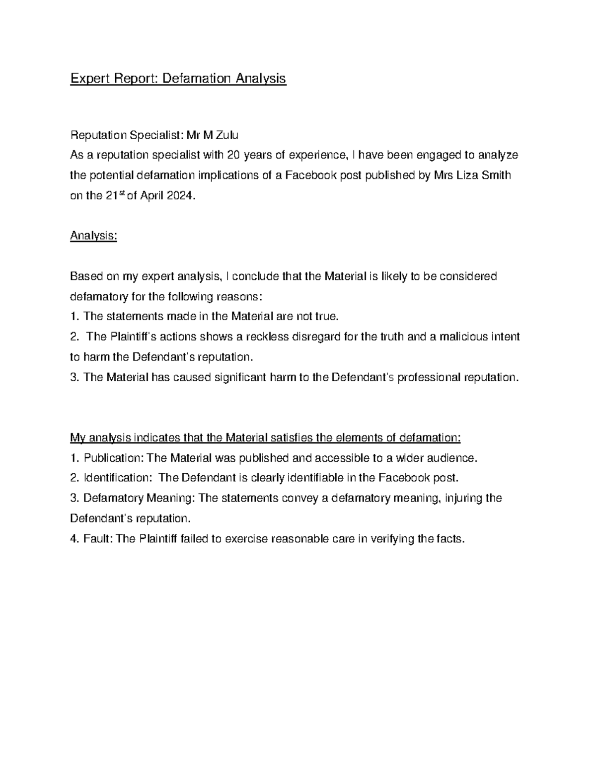 Expert Report - ......... - Expert Report: Defamation Analysis ...