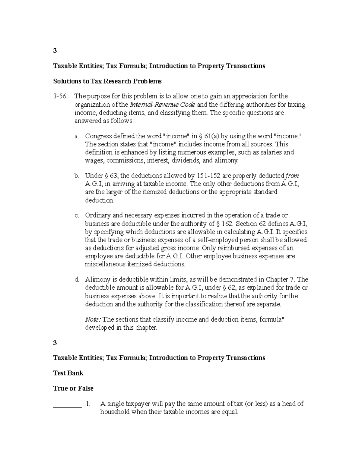 Inst Resource & Test Bank Ch 03 - 3 Taxable Entities; Tax Formula ...