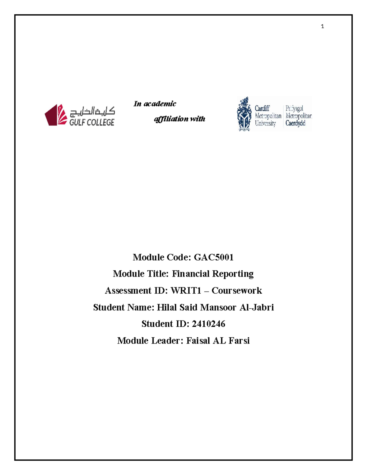 Exploration of Finance in Oman and the GCC Region - Module Code: GAC ...