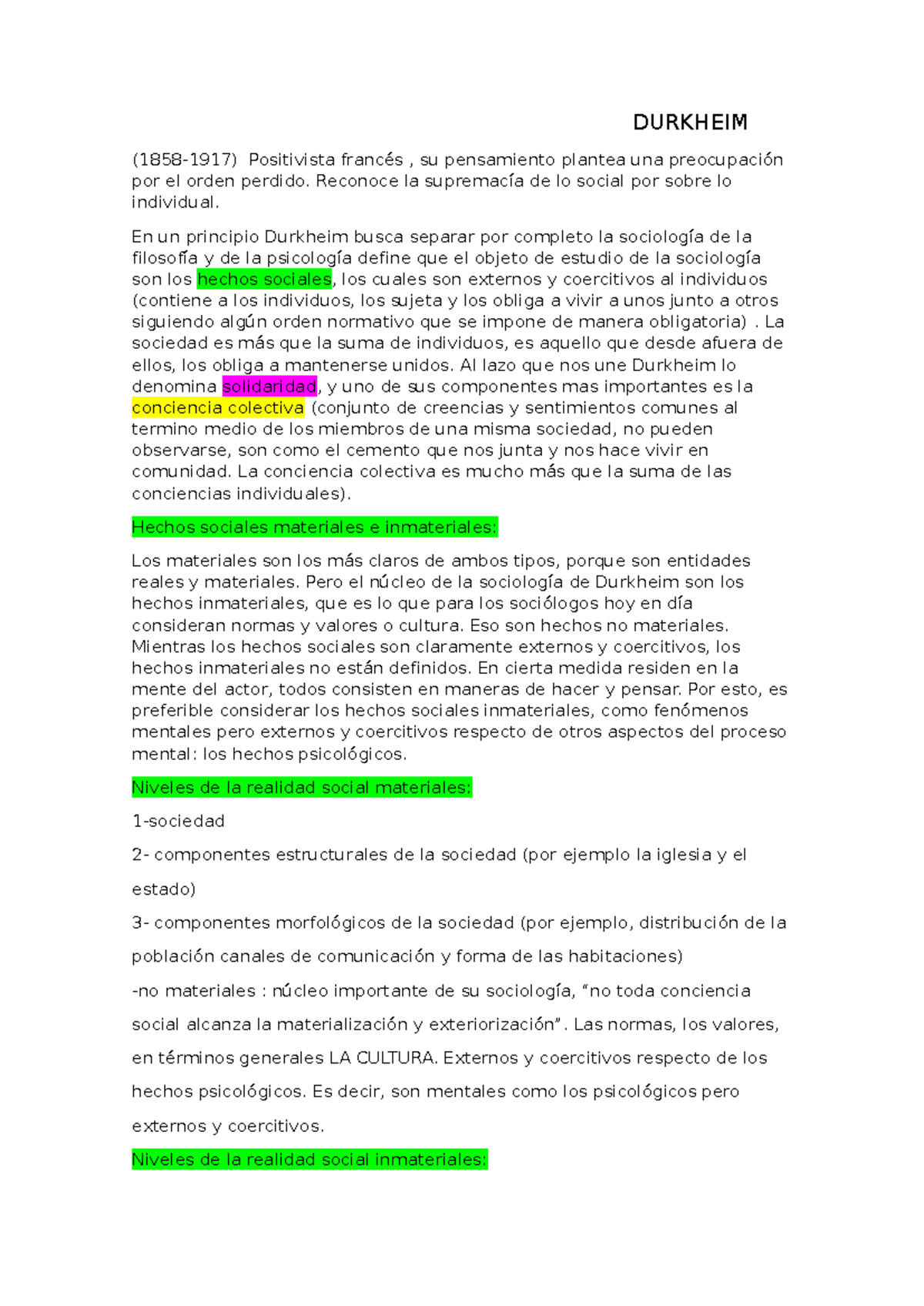 Teoria soocial - Gfffff - DURKHEIM (1858-1917) Positivista francés , su ...