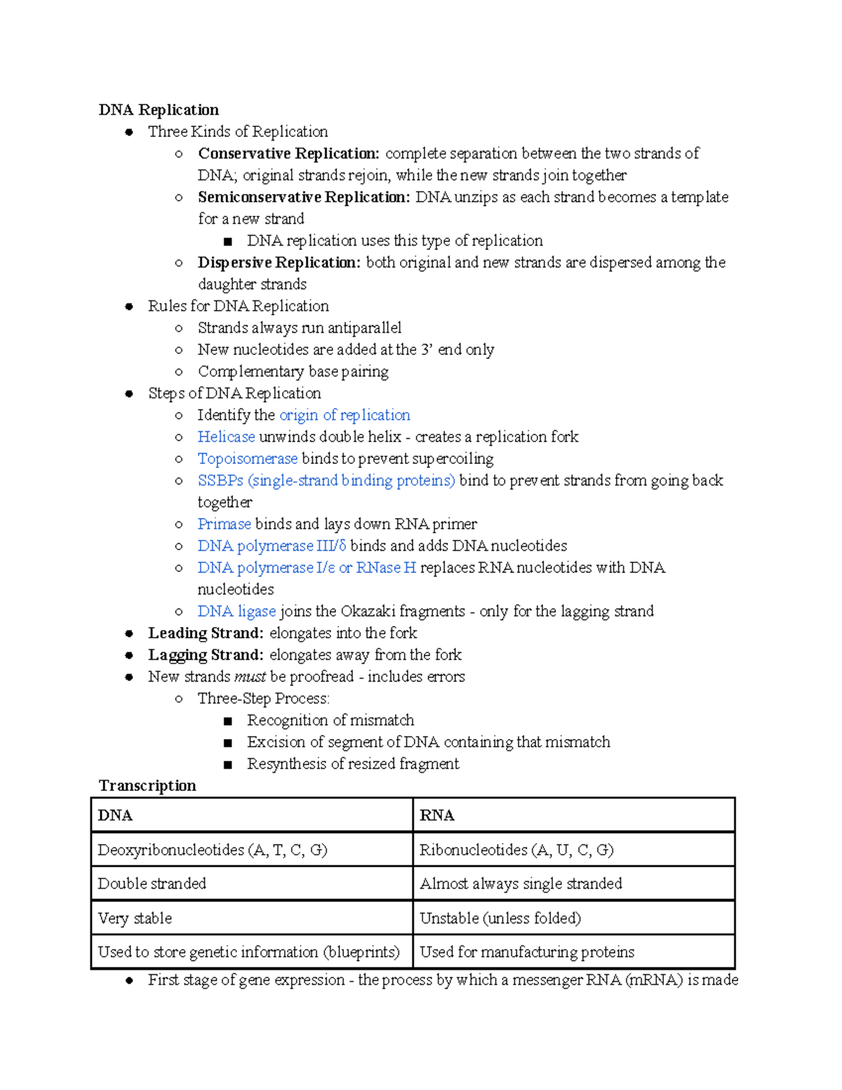 Unit 2 Study Guide - DNA Replication Three Kinds of Replication ...