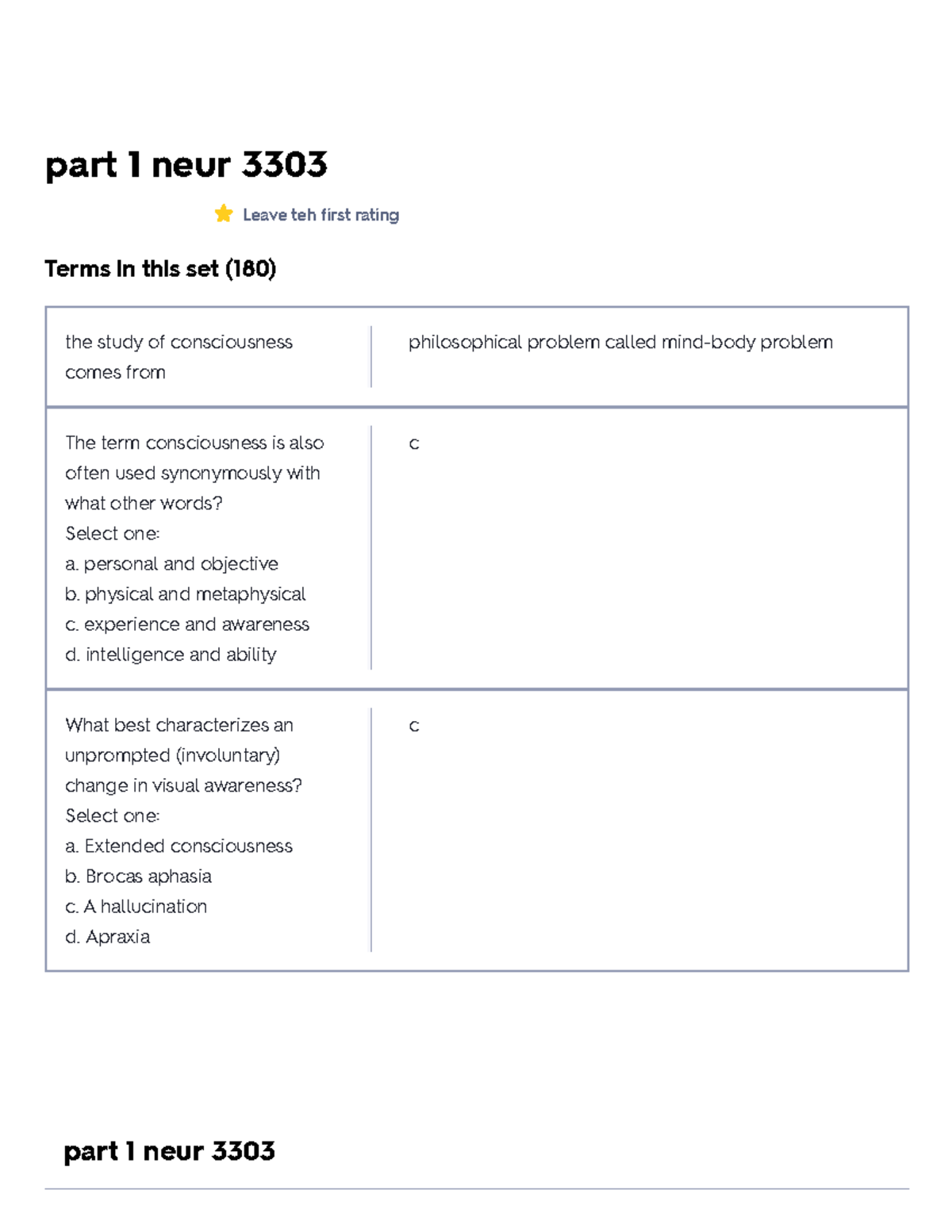 Part 1 neur 3303 notes - part 1 neur 3303 Leave teh first rating Terms ...
