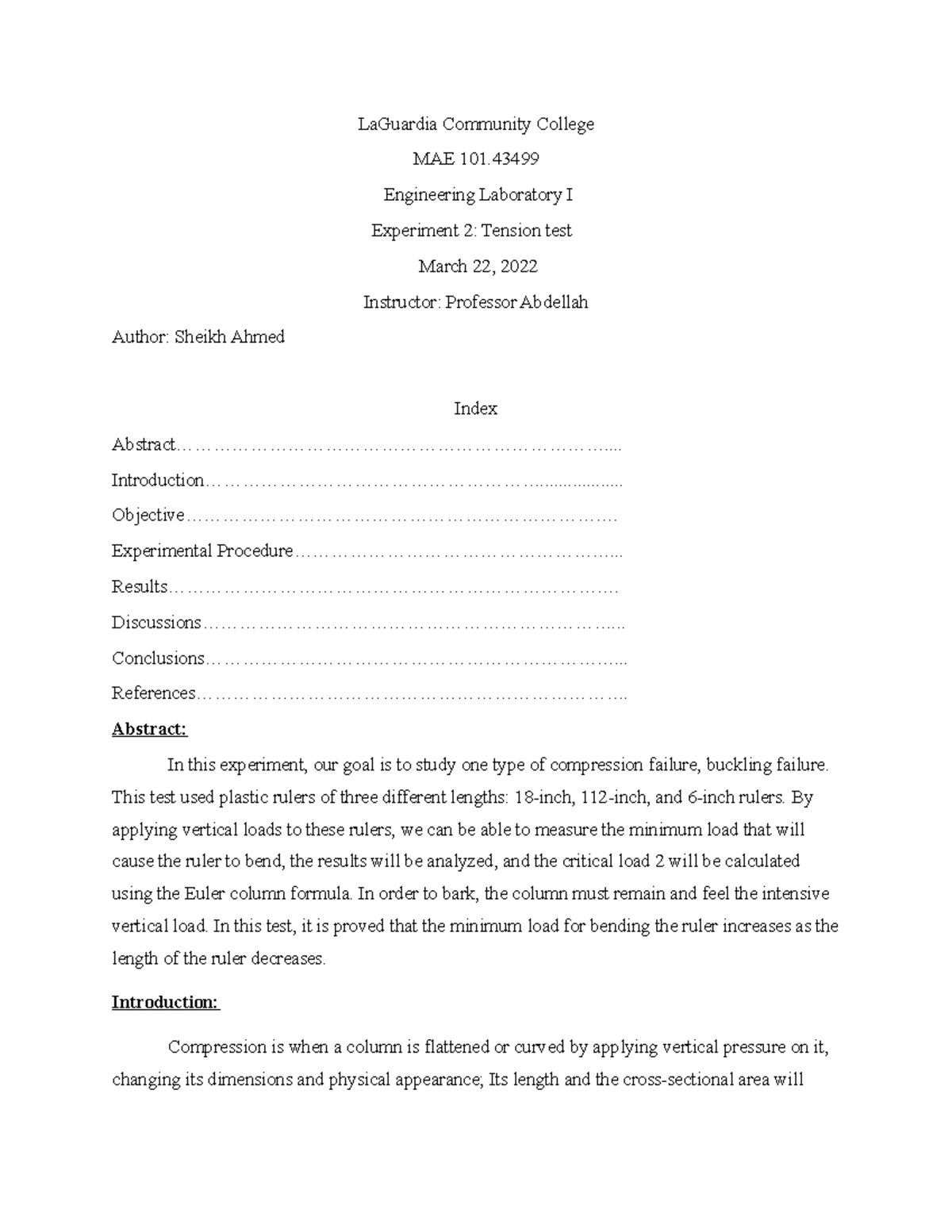 Compression test - LaGuardia Community College MAE 101 Engineering ...