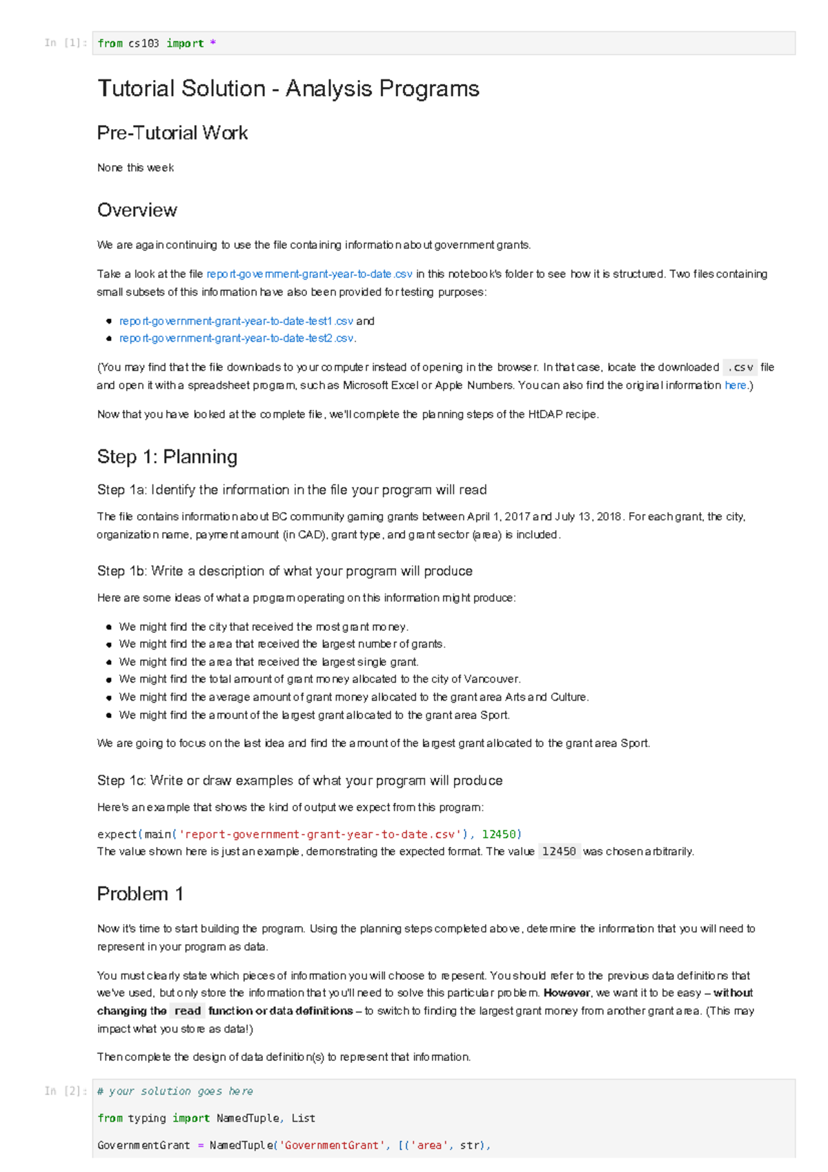 Ht DAP Tutorial Solution - Tutorial Solution - Analysis Programs Pre-Tutorial Work None this ...