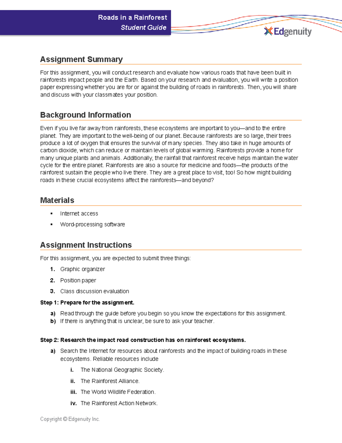 Project-Roads in a Rainforest-student guide - Roads in a Rainforest ...