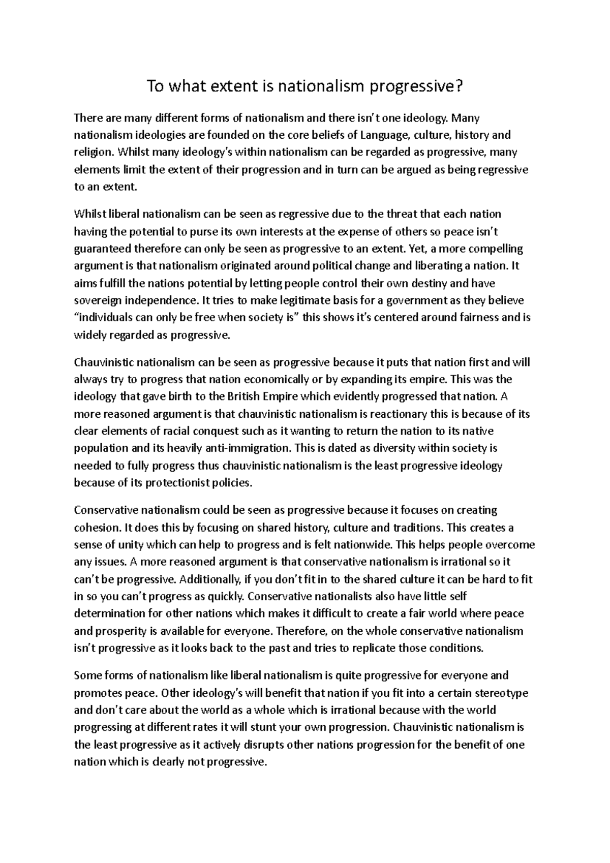 To what extent is nationalism progressive - Many nationalism ideologies ...