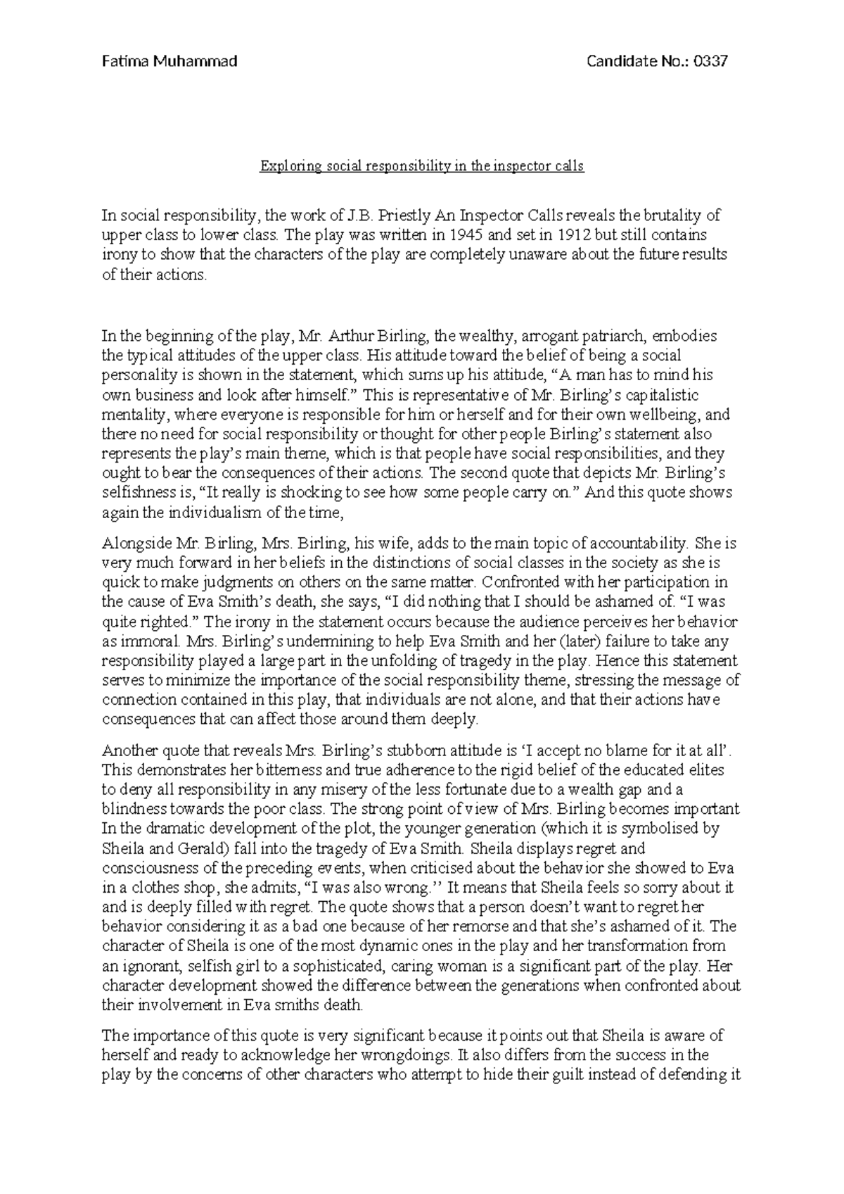 Exploring social responsibility in the inspector calls copy - Fatima ...