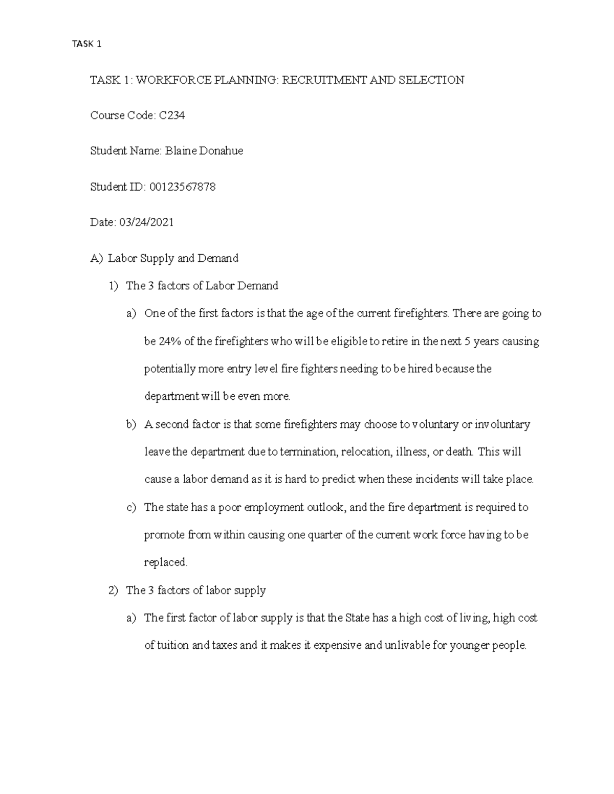 Workfore Task 1 - workforce task 1 - TASK 1: WORKFORCE PLANNING ...