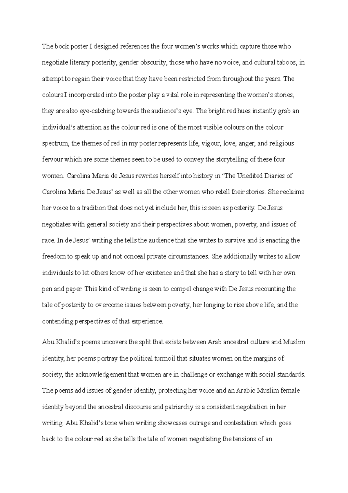 Womens writing 750 - assignments - The book poster I designed ...