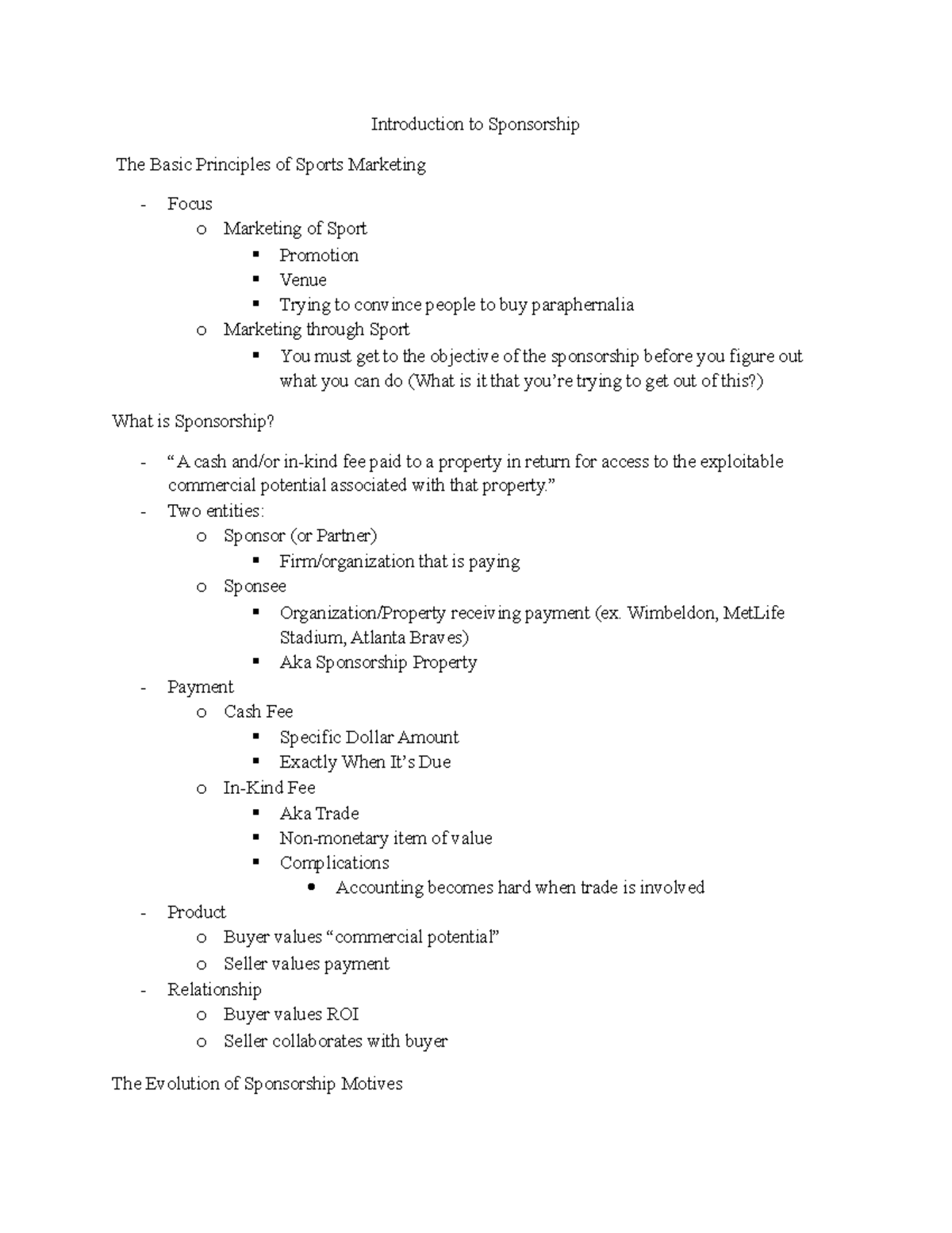 Introduction to Sponsorship - ” Two entities: o Sponsor (or Partner ...