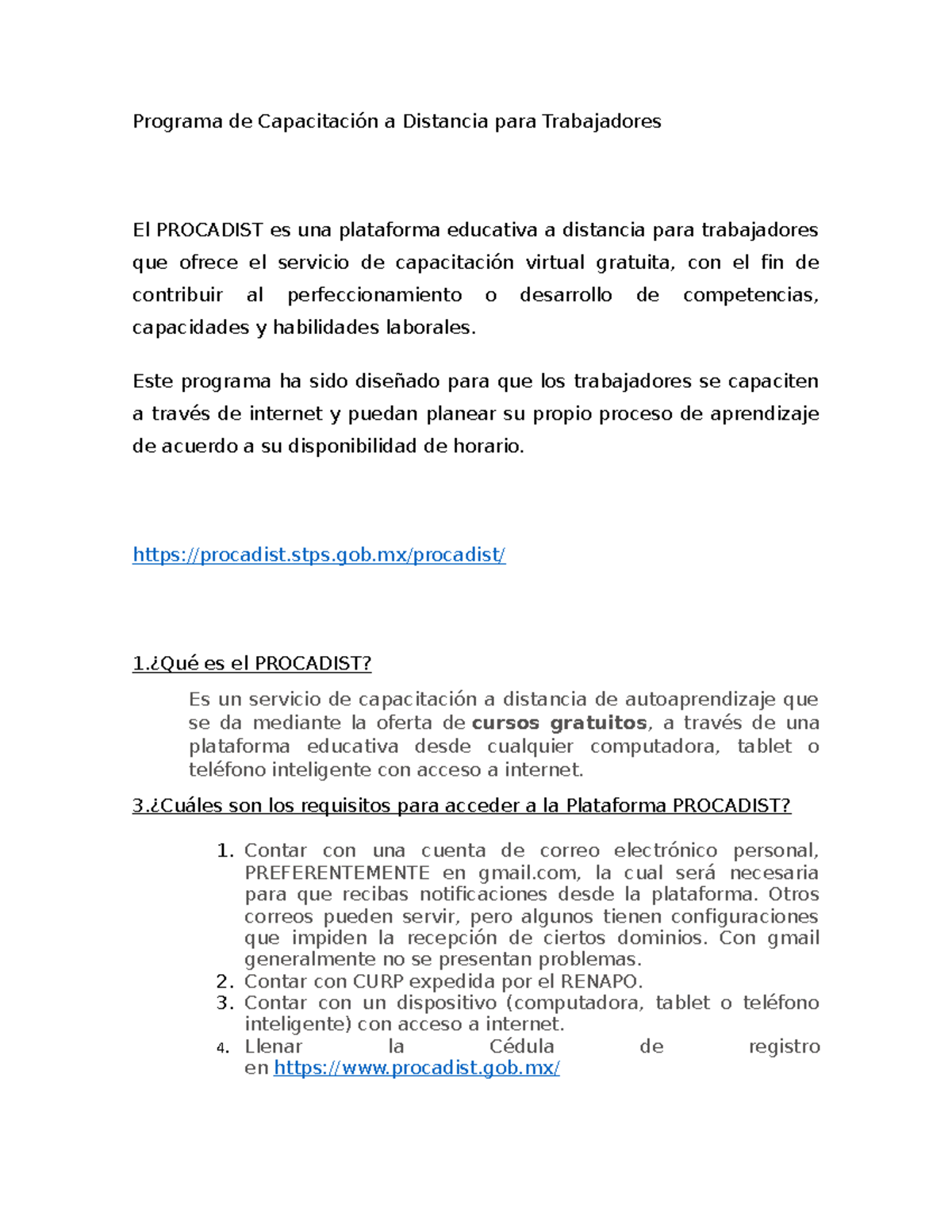 Exposición procadist - Programa de Capacitación a Distancia para ...