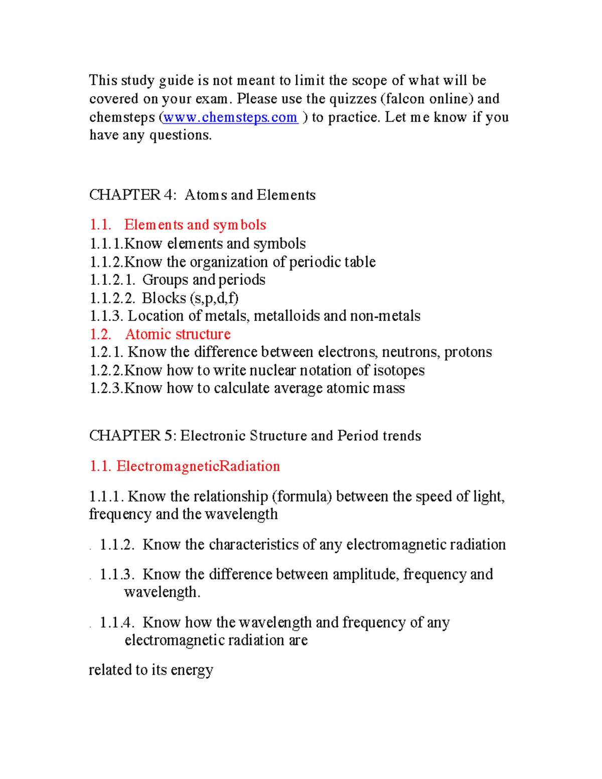 Introto Chem EX2-Study guide - This study guide is not meant to limit ...